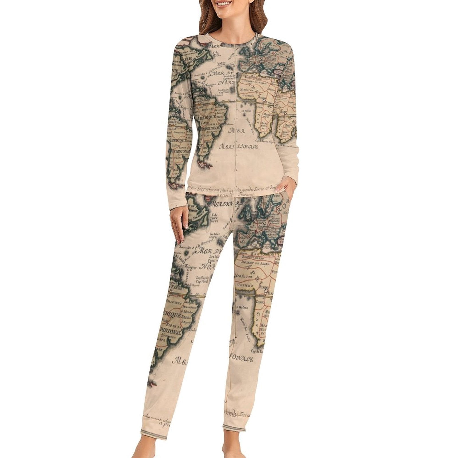Old World Map 1714 Pajamas Country Map Cute Pajama Set Lady Two Piece ...