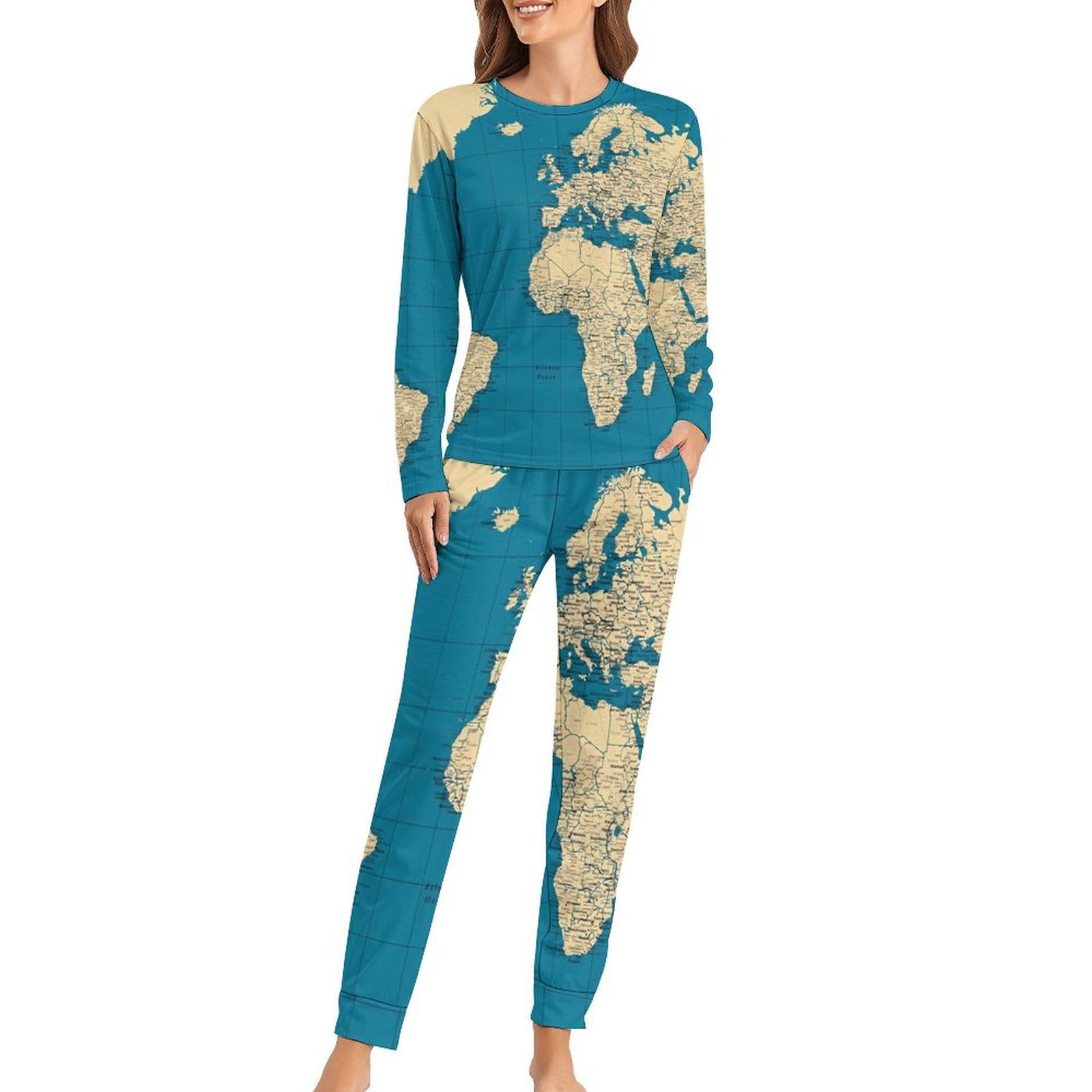 Old World Map 1714 Pajamas Country Map Cute Pajama Set Lady Two Piece ...