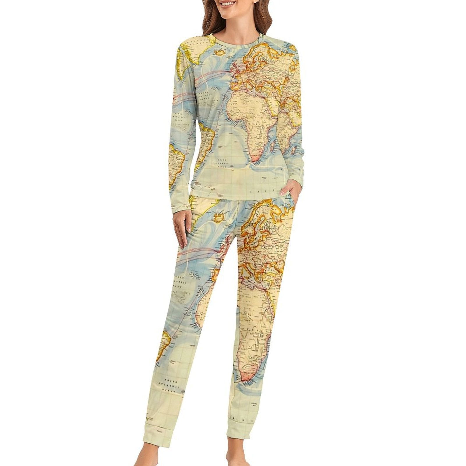 Old World Map 1714 Pajamas Country Map Cute Pajama Set Lady Two Piece ...