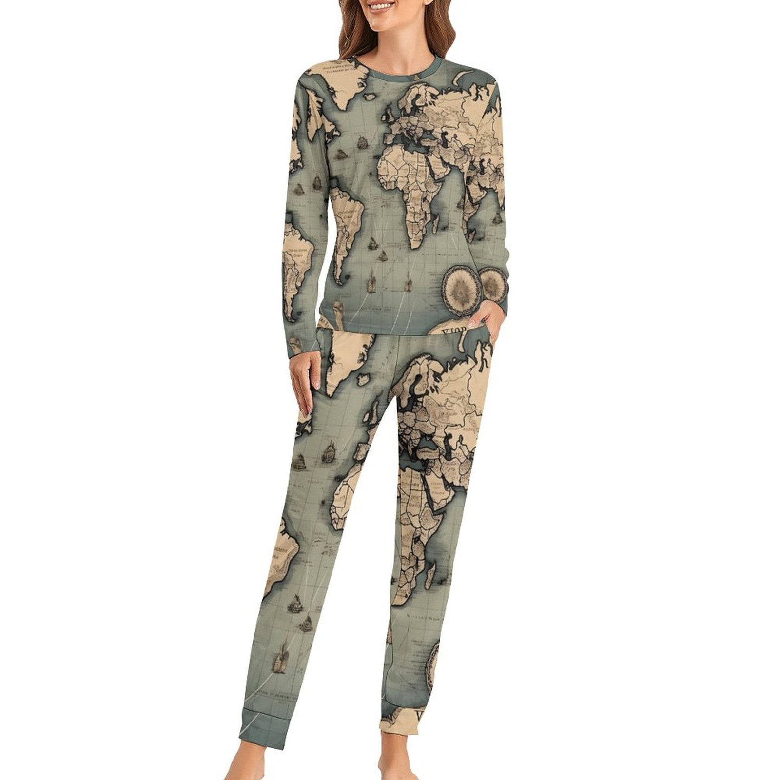Old World Map 1714 Pajamas Country Map Cute Pajama Set Lady Two Piece ...