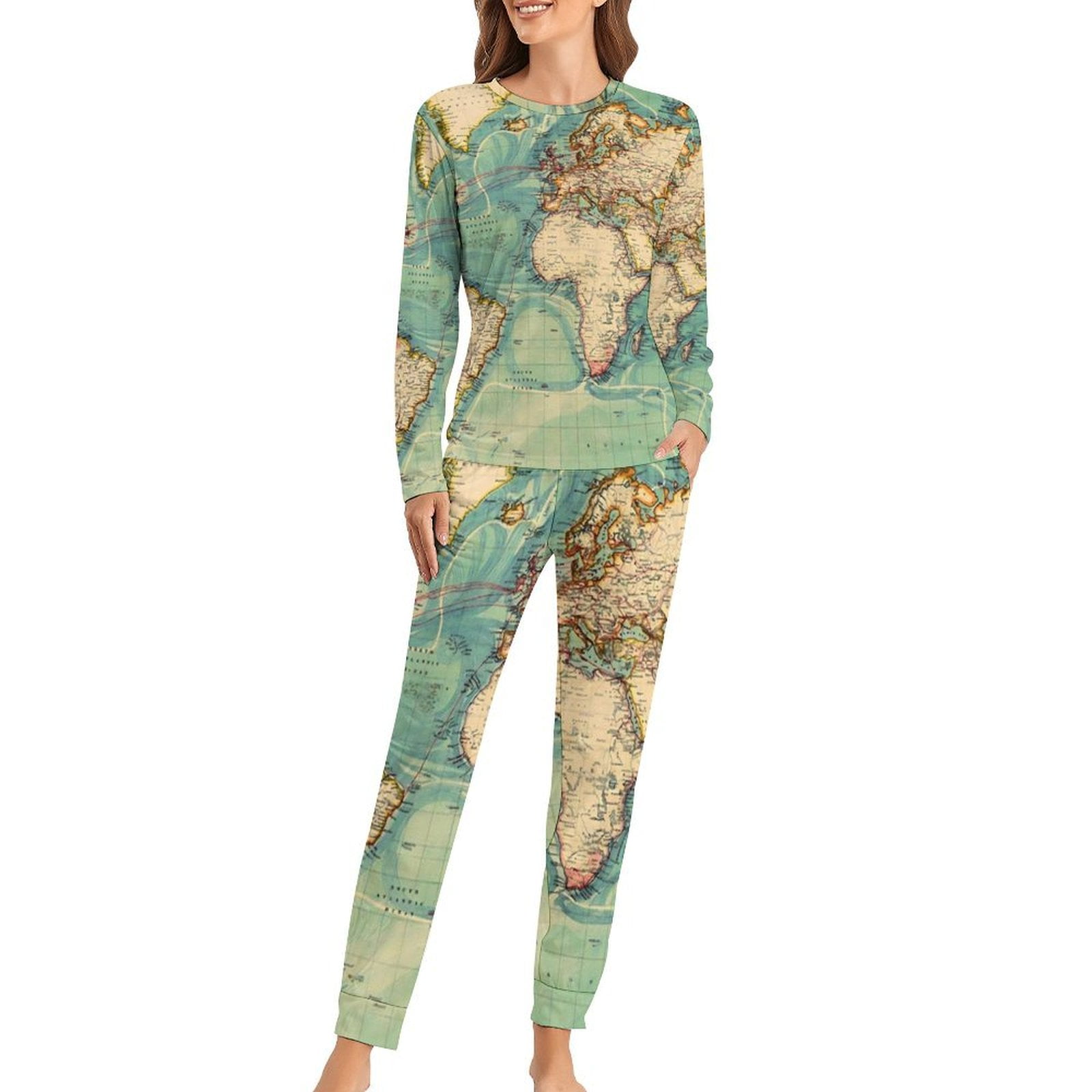 Old World Map 1714 Pajamas Country Map Cute Pajama Set Lady Two Piece ...