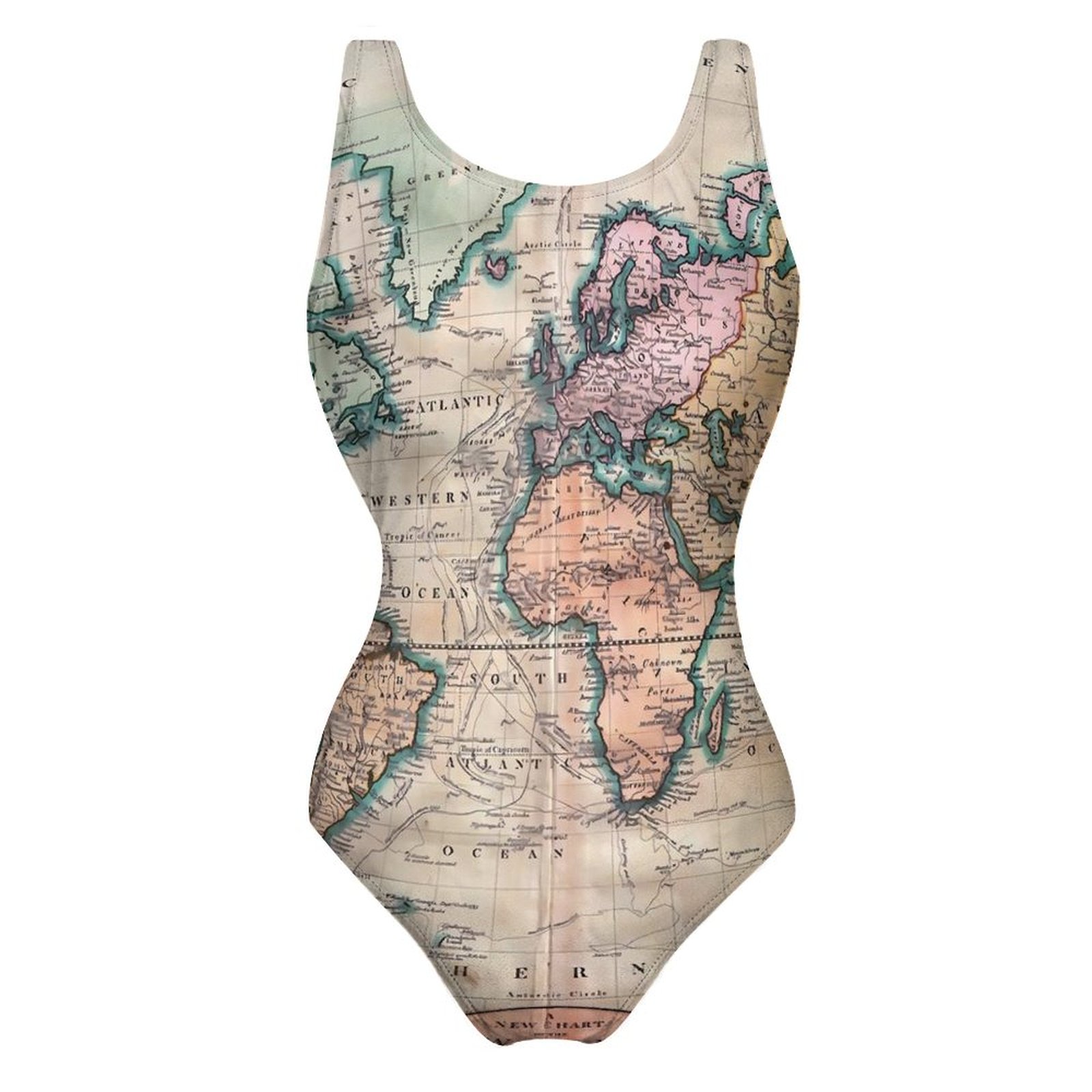 Old World Map 1714 Swimsuit Country Map Swimwear OnePiece Vaion Bath ...