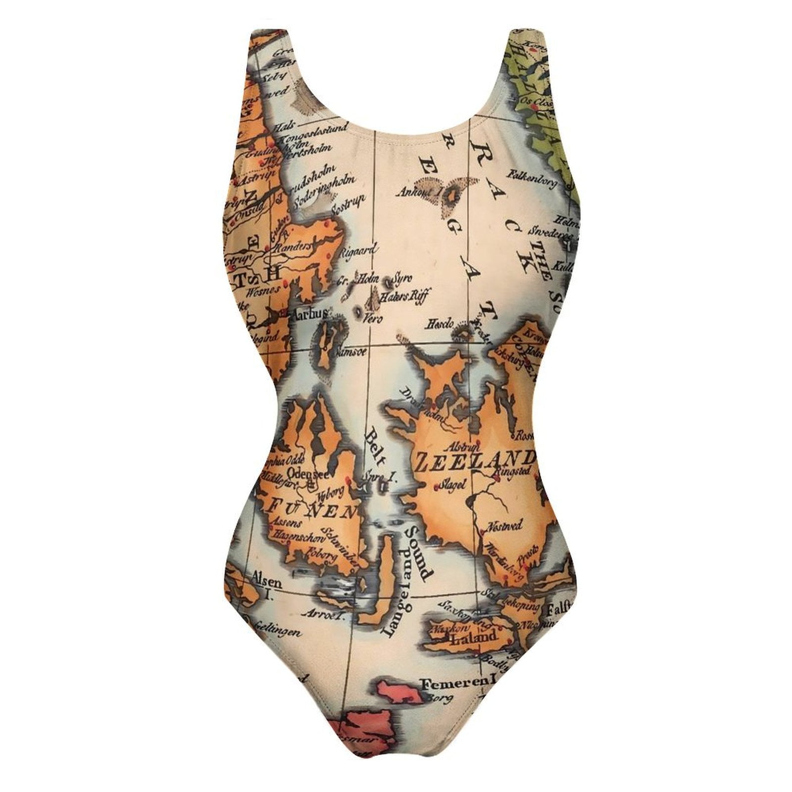 Old World Map 1714 Swimsuit Country Map Swimwear OnePiece Vaion Bath ...