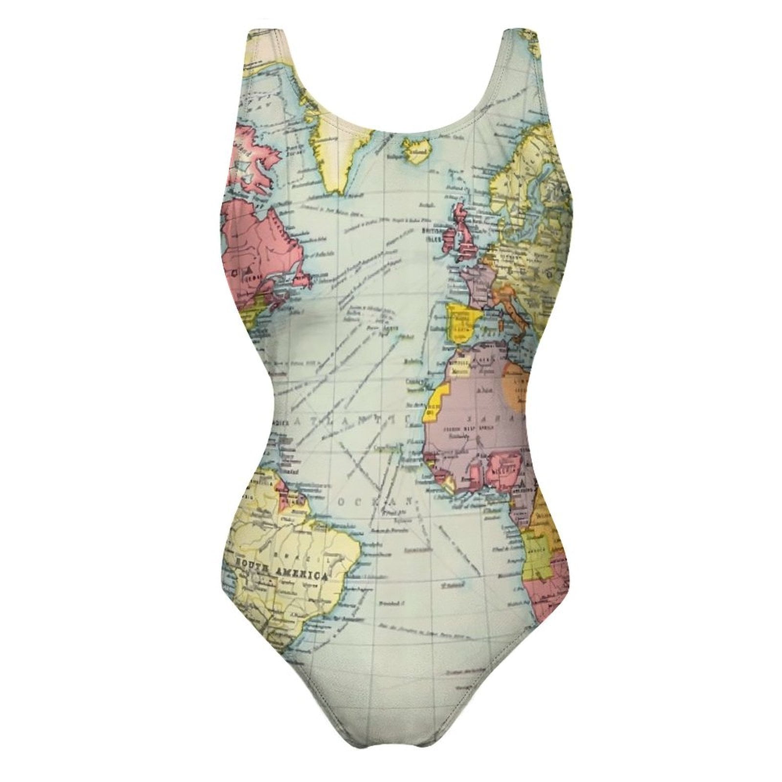 Old World Map 1714 Swimsuit Country Map Swimwear OnePiece Vaion Bath ...