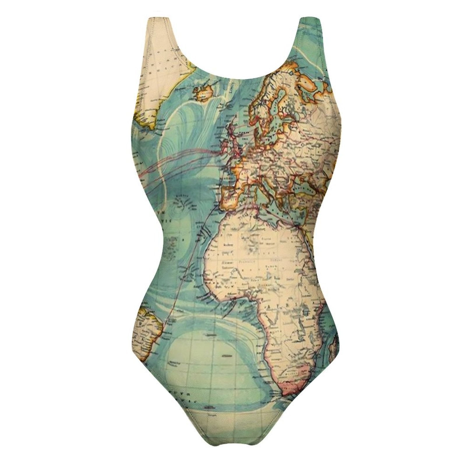 Old World Map 1714 Swimsuit Country Map Swimwear OnePiece Vaion Bath ...