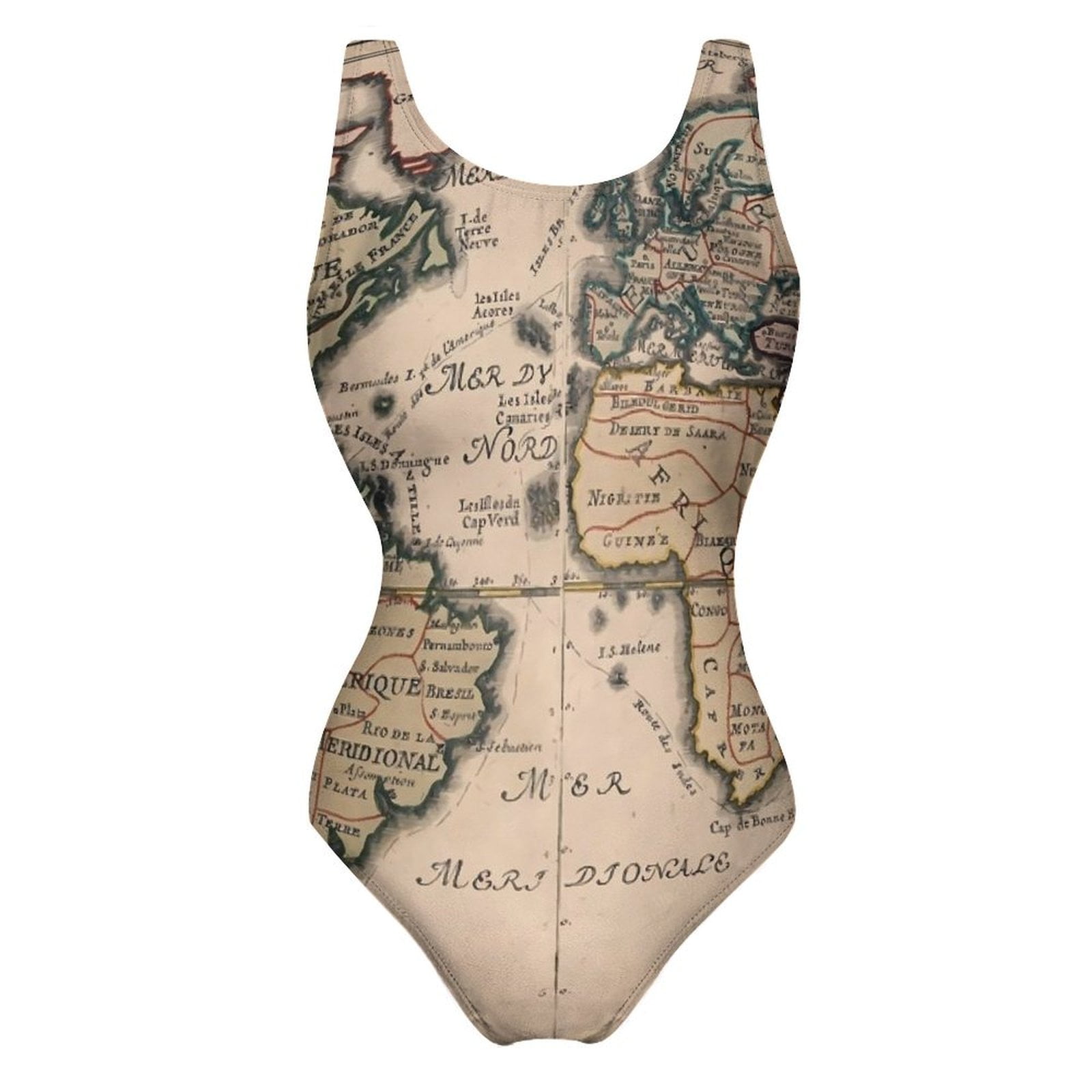 Old World Map 1714 Swimsuit Country Map Swimwear OnePiece Vaion Bath ...