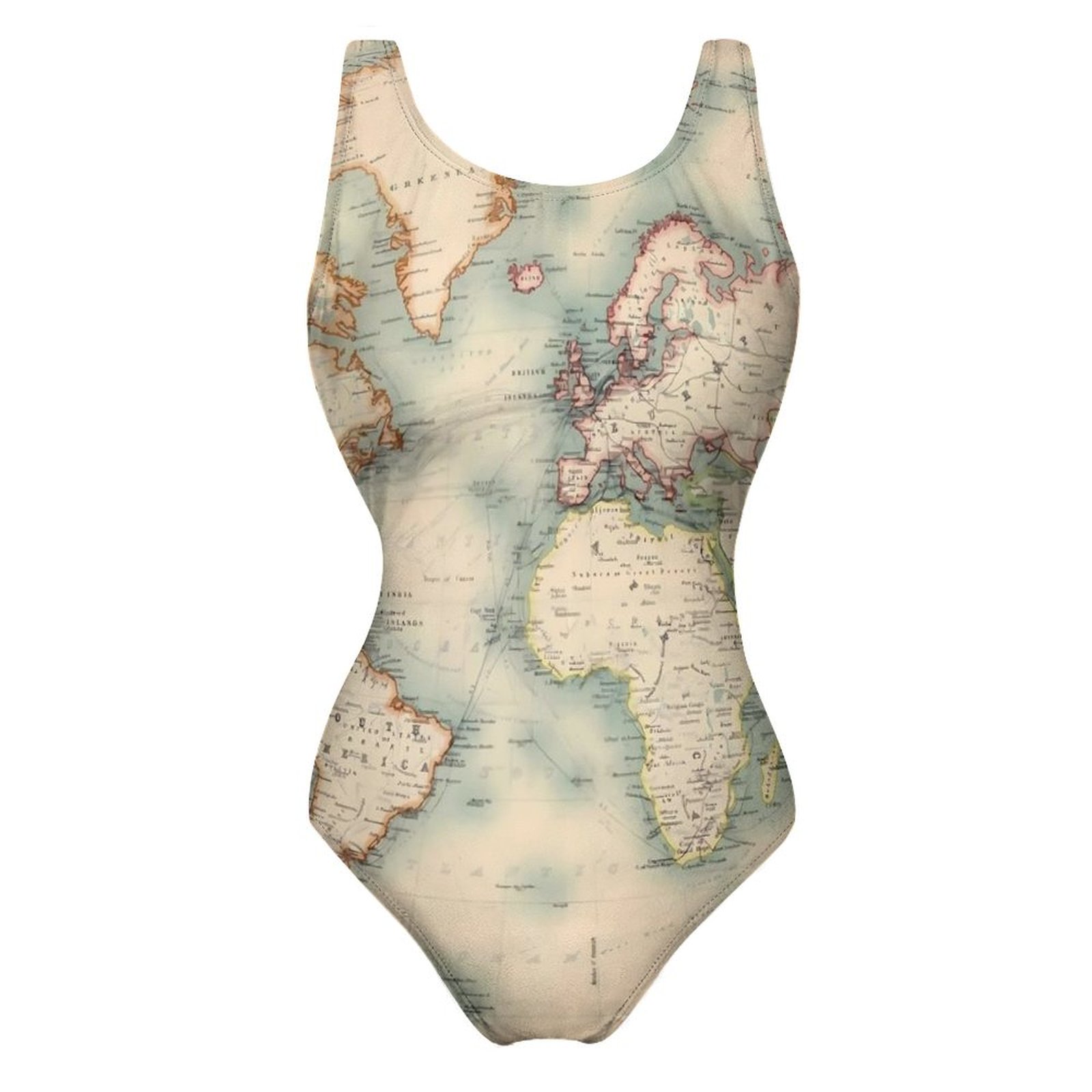 Old World Map 1714 Swimsuit Country Map Swimwear OnePiece Vaion Bath ...