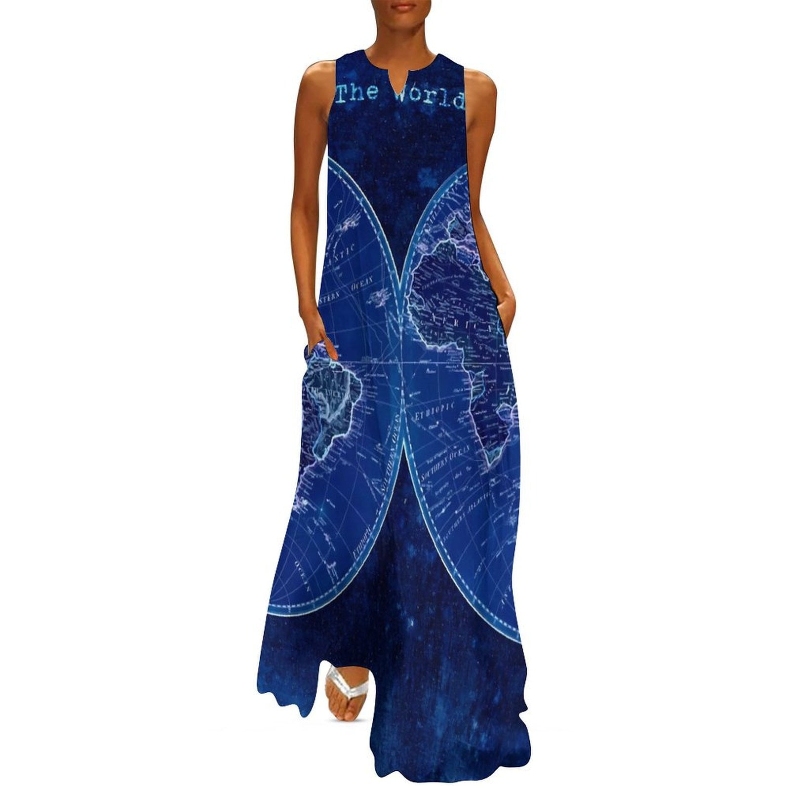Old World Map Dress Antique Map Elegant Maxi Dress V Neck Graphic ...