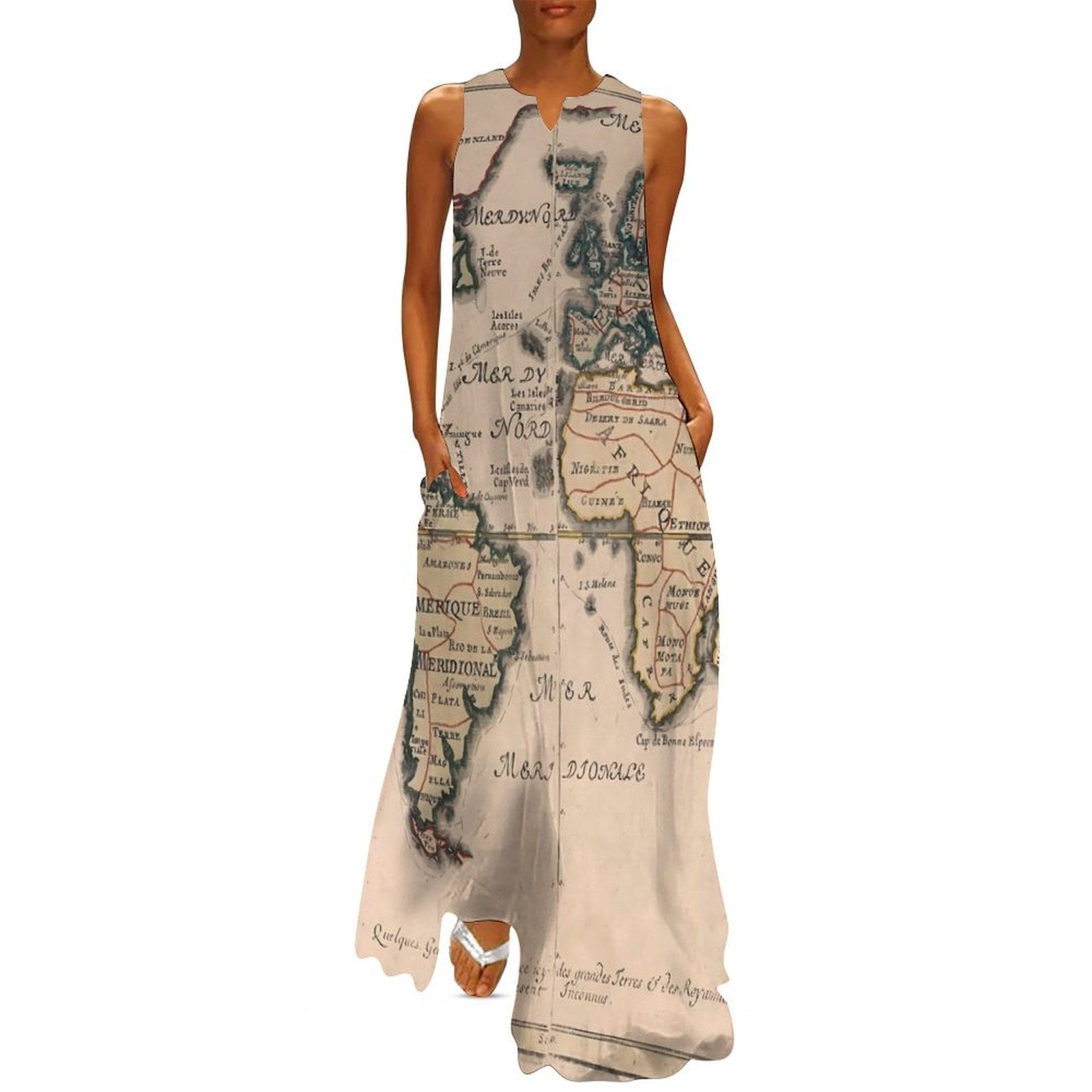 Old World Map Dress Summer Antique Map Street Wear Bohemia Long Dresses ...