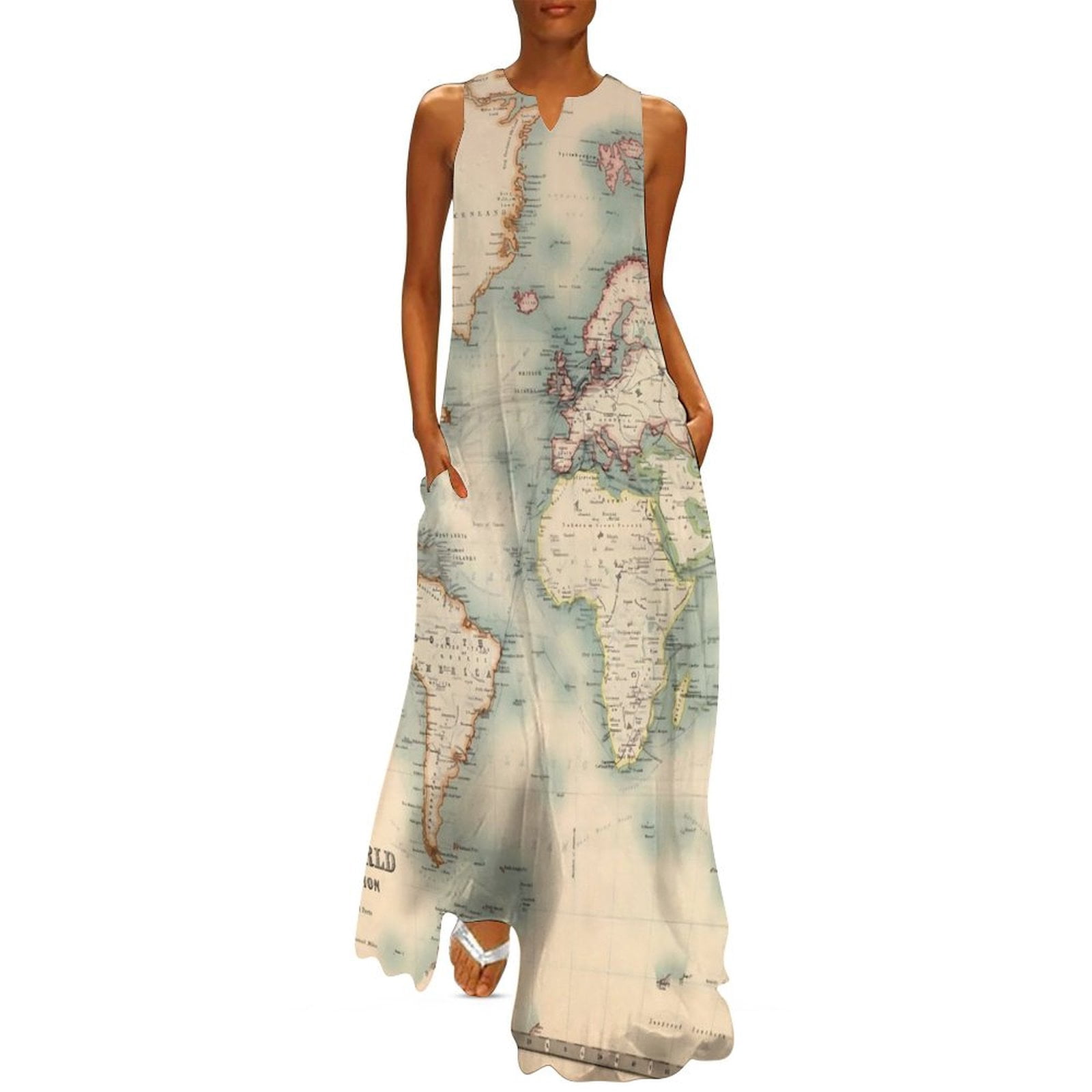 Old World Map Dress Summer Antique Map Street Wear Bohemia Long Dresses ...