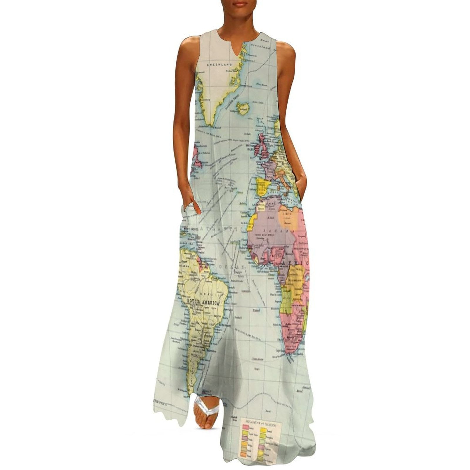 Old World Map Dress Summer Antique Map Street Wear Bohemia Long Dresses ...