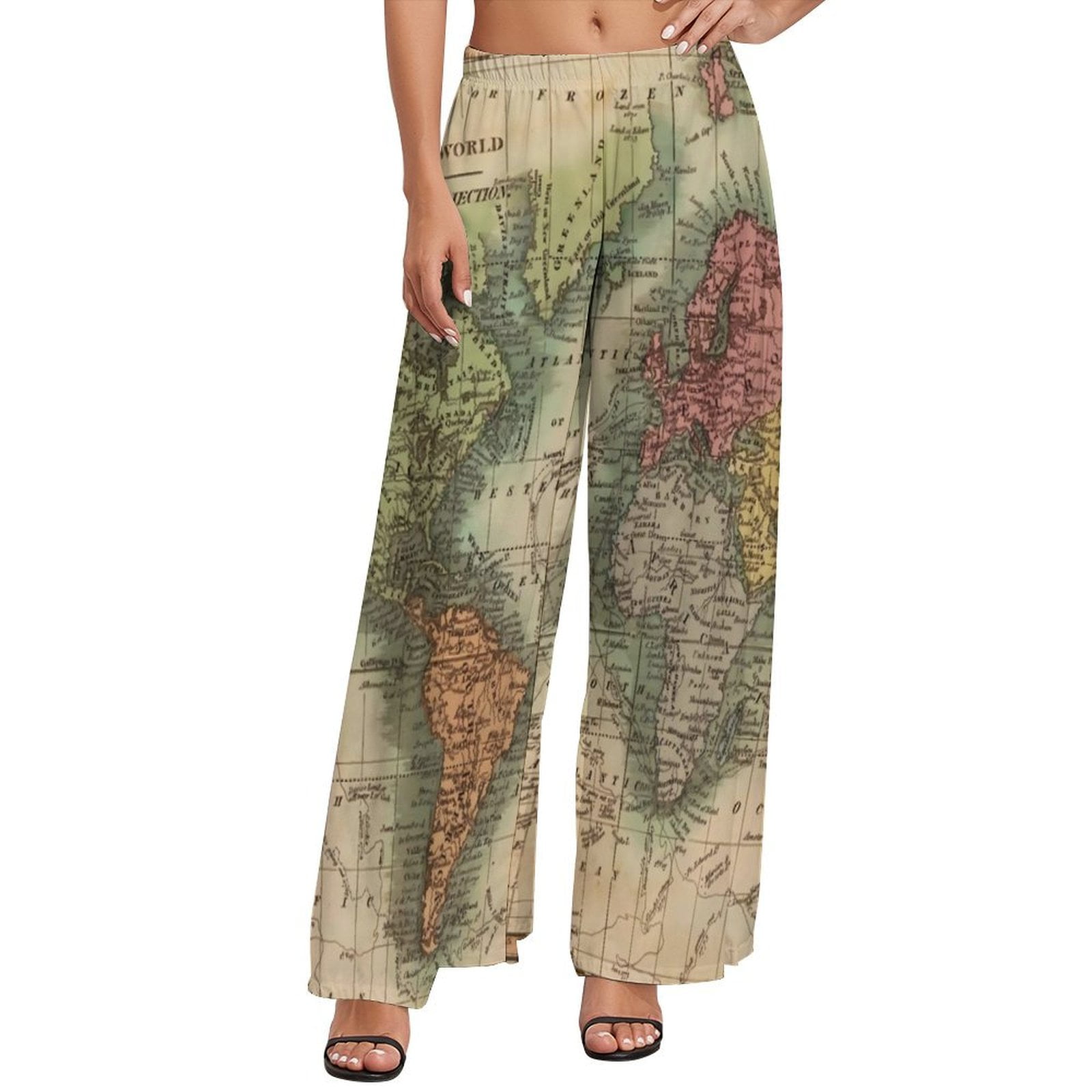 Old World Map Globe Pants Vintage Map Workout Wide Pants Women ...