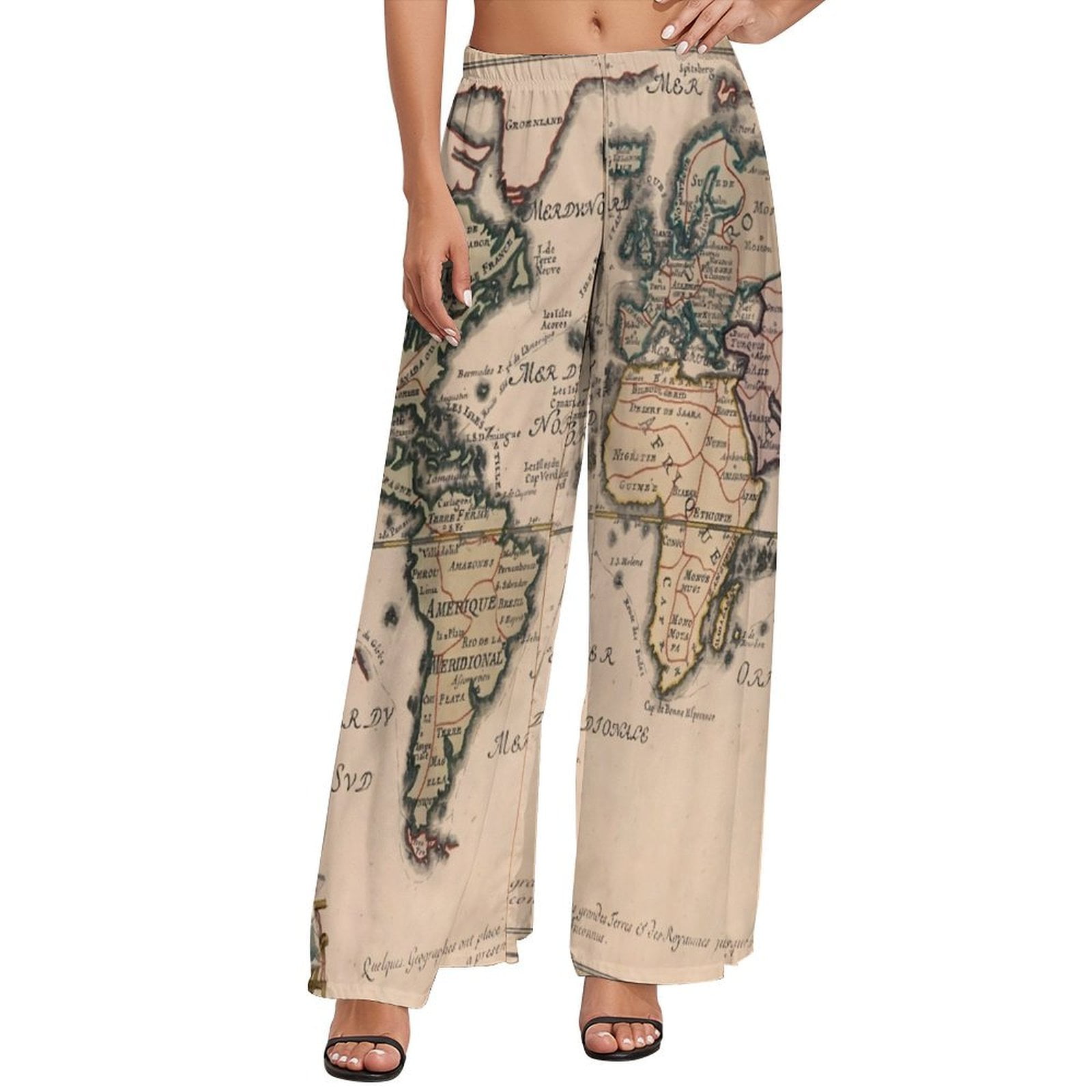 Old World Map Globe Pants Vintage Map Workout Wide Pants Women ...