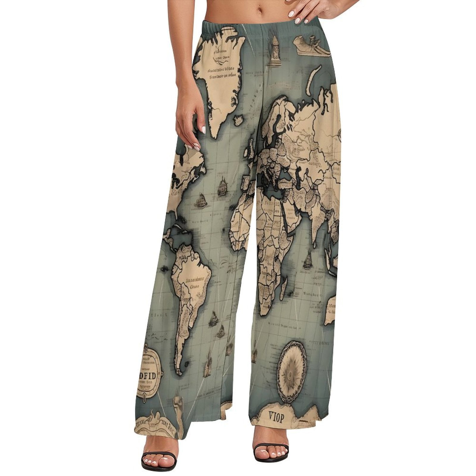 Old World Map Globe Pants Vintage Map Workout Wide Pants Women ...