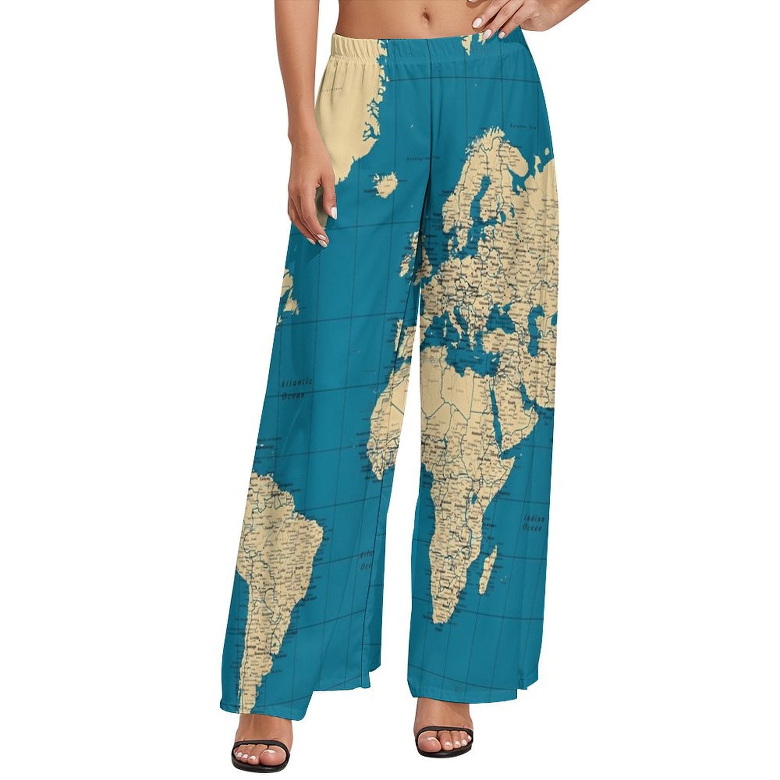 Old World Map Globe Pants Vintage Map Workout Wide Pants Women ...