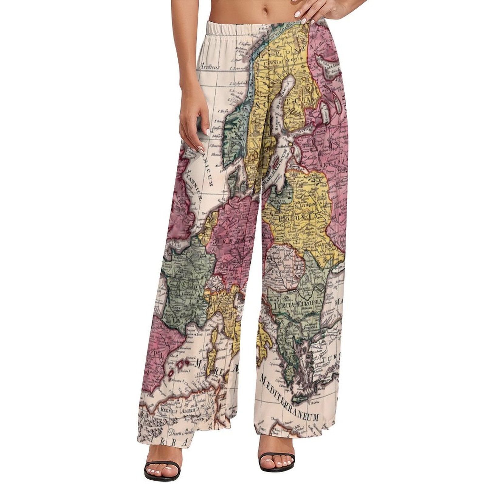 Old World Map Globe Pants Vintage Map Workout Wide Pants Women ...