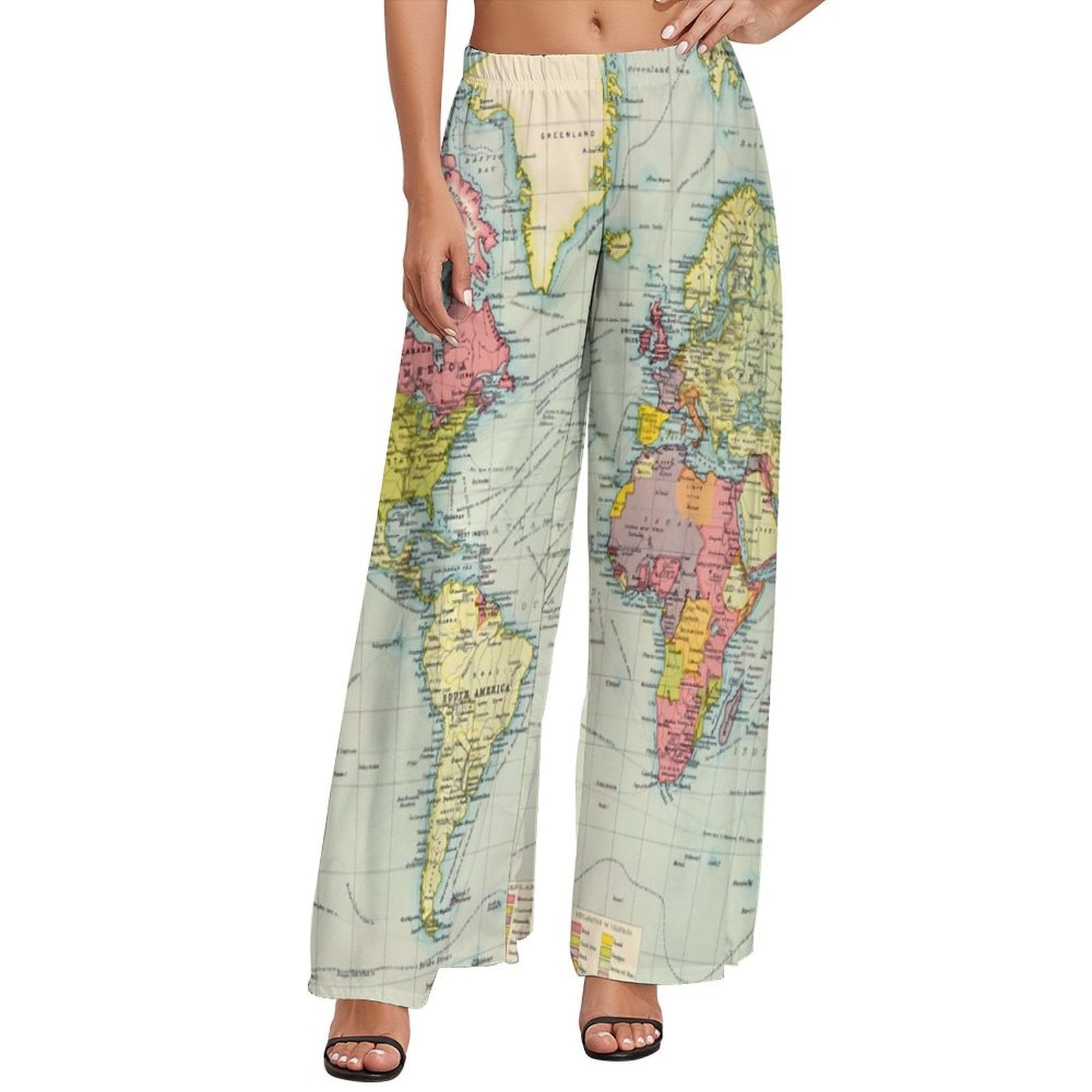 Old World Map Globe Pants Vintage Map Workout Wide Pants Women ...