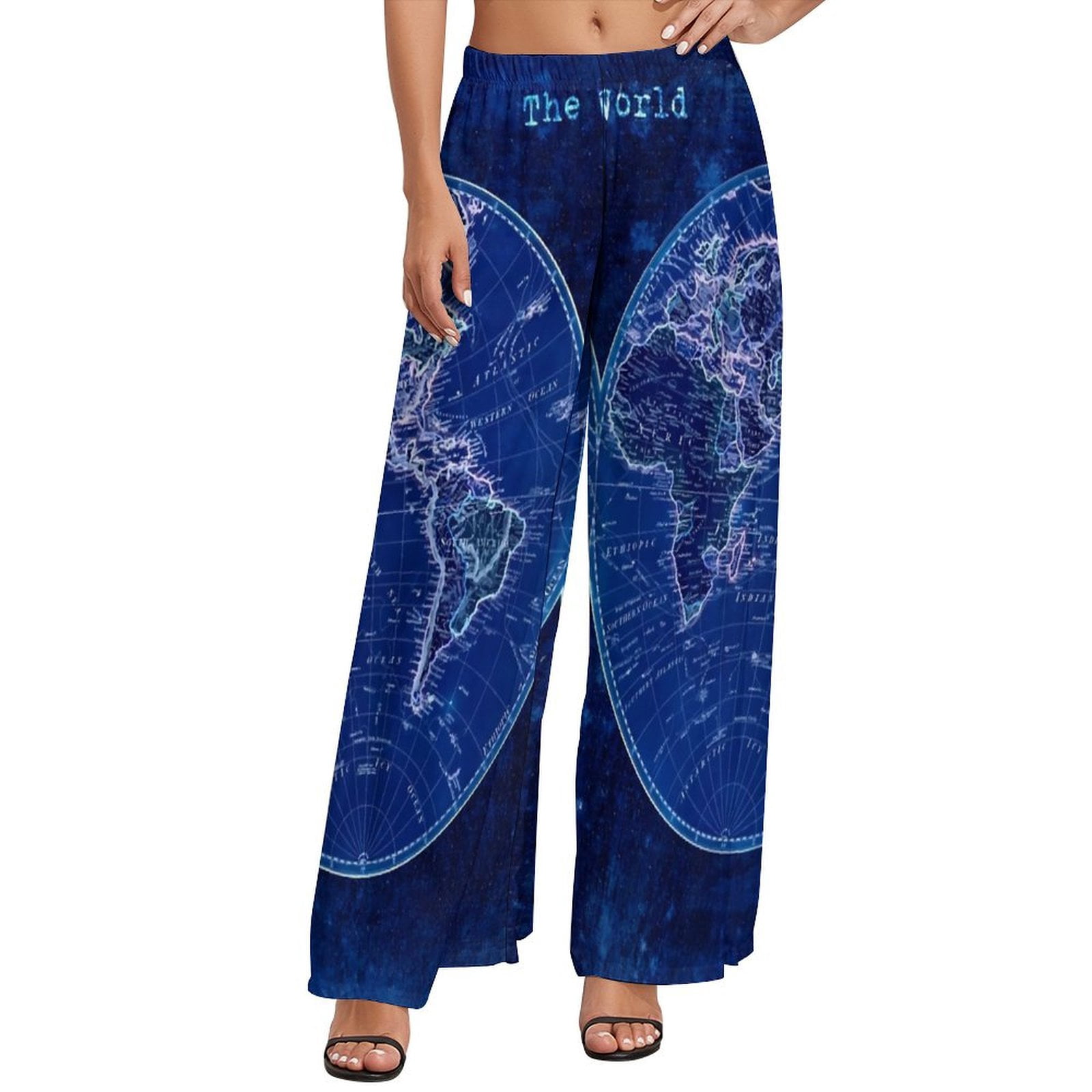 Old World Map Globe Pants Vintage Map Workout Wide Pants Women ...