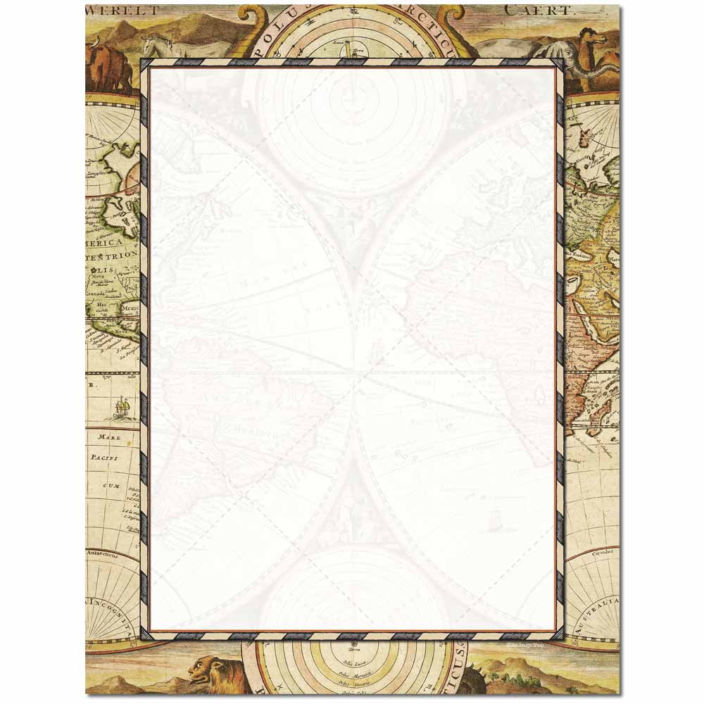 Old World Map Letterhead Laser & Inkjet Printer Paper, 25 Sheets per ...