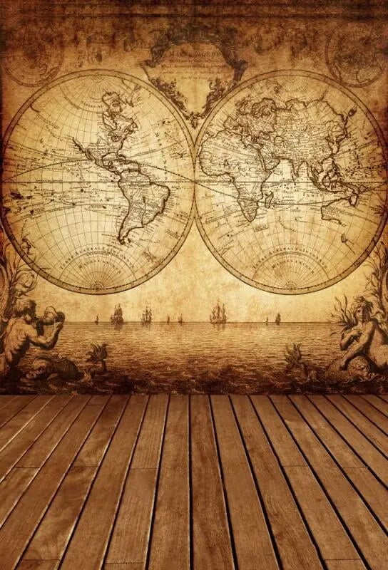 Old World Map Rope Compass Wooden Board Baby Photographic Backgrounds ...