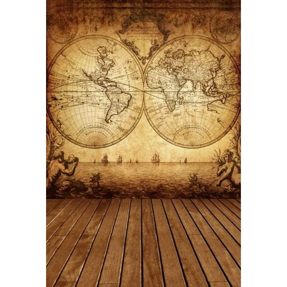 Old World Map Rope Compass Wooden Board Baby Photographic Backgrounds ...