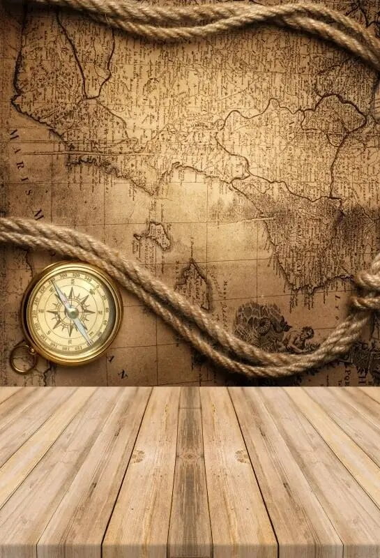 Old World Map Rope Compass Wooden Board Baby Photographic Backgrounds ...