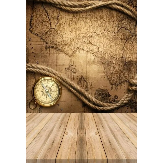 Old World Map Rope Compass Wooden Board Baby Photographic Backgrounds ...
