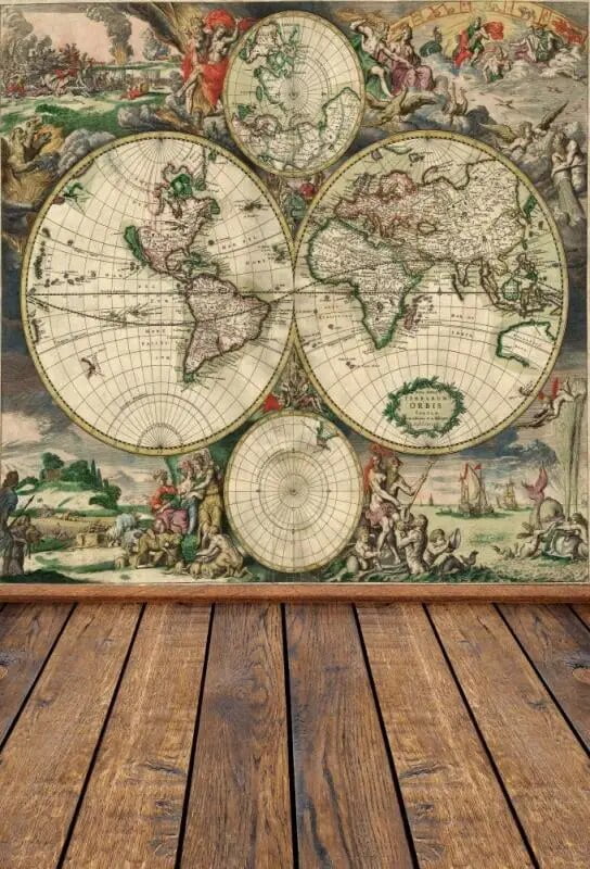 Old World Map Rope Compass Wooden Board Baby Photographic Backgrounds ...