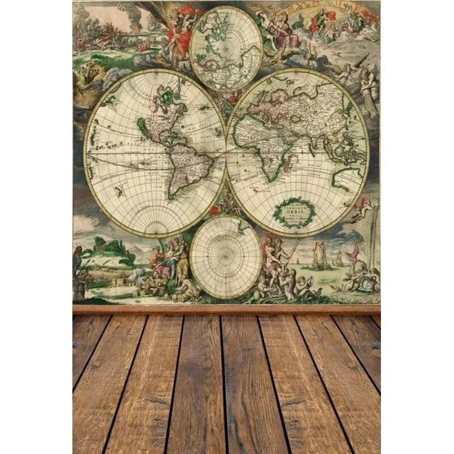 Old World Map Rope Compass Wooden Board Baby Photographic Backgrounds ...