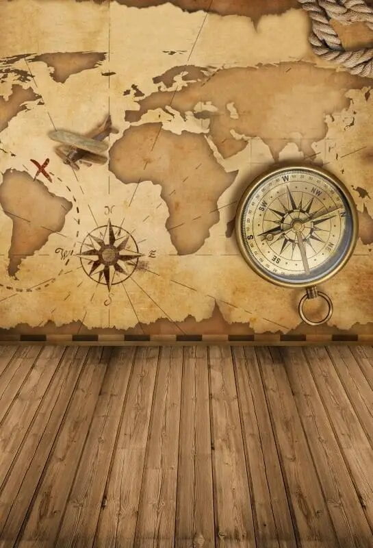 Old World Map Rope Compass Wooden Board Baby Photographic Backgrounds ...