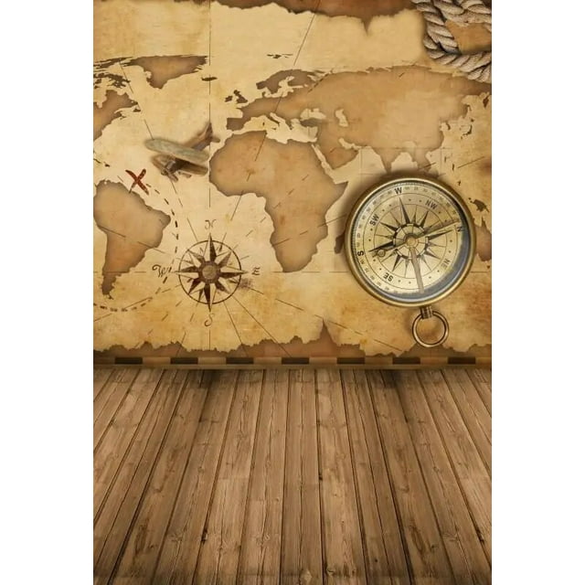 Old World Map Rope Compass Wooden Board Baby Photographic Backgrounds ...