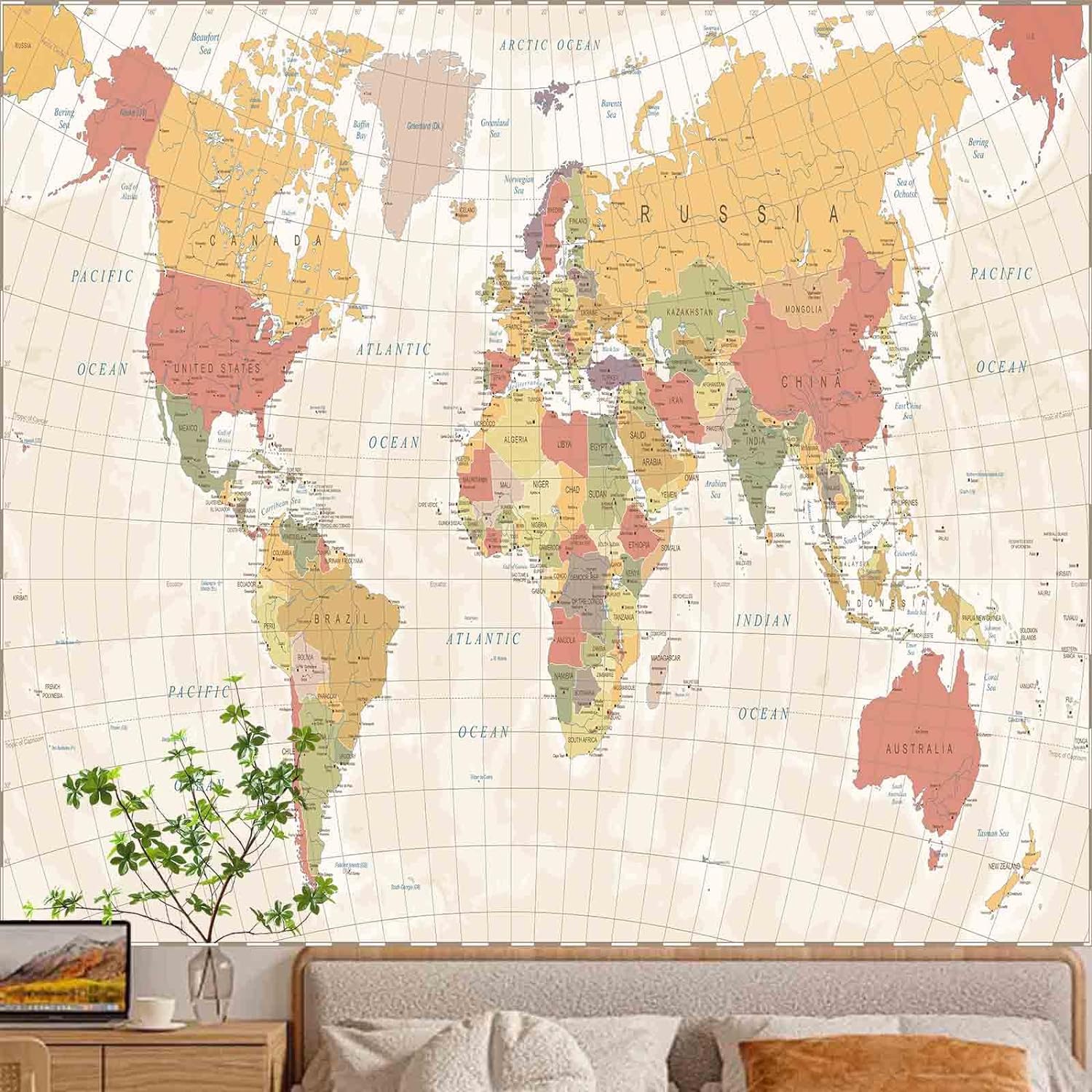 Old World Map Wall Tapestry for Bedroom, Vintage World Map Tapestries ...