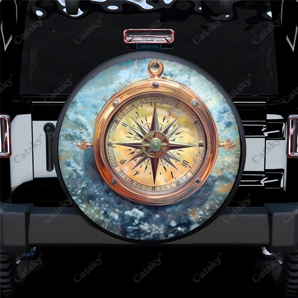 Old World Map with Compass Pattern Polyester Universal Spare Wheel Tire ...