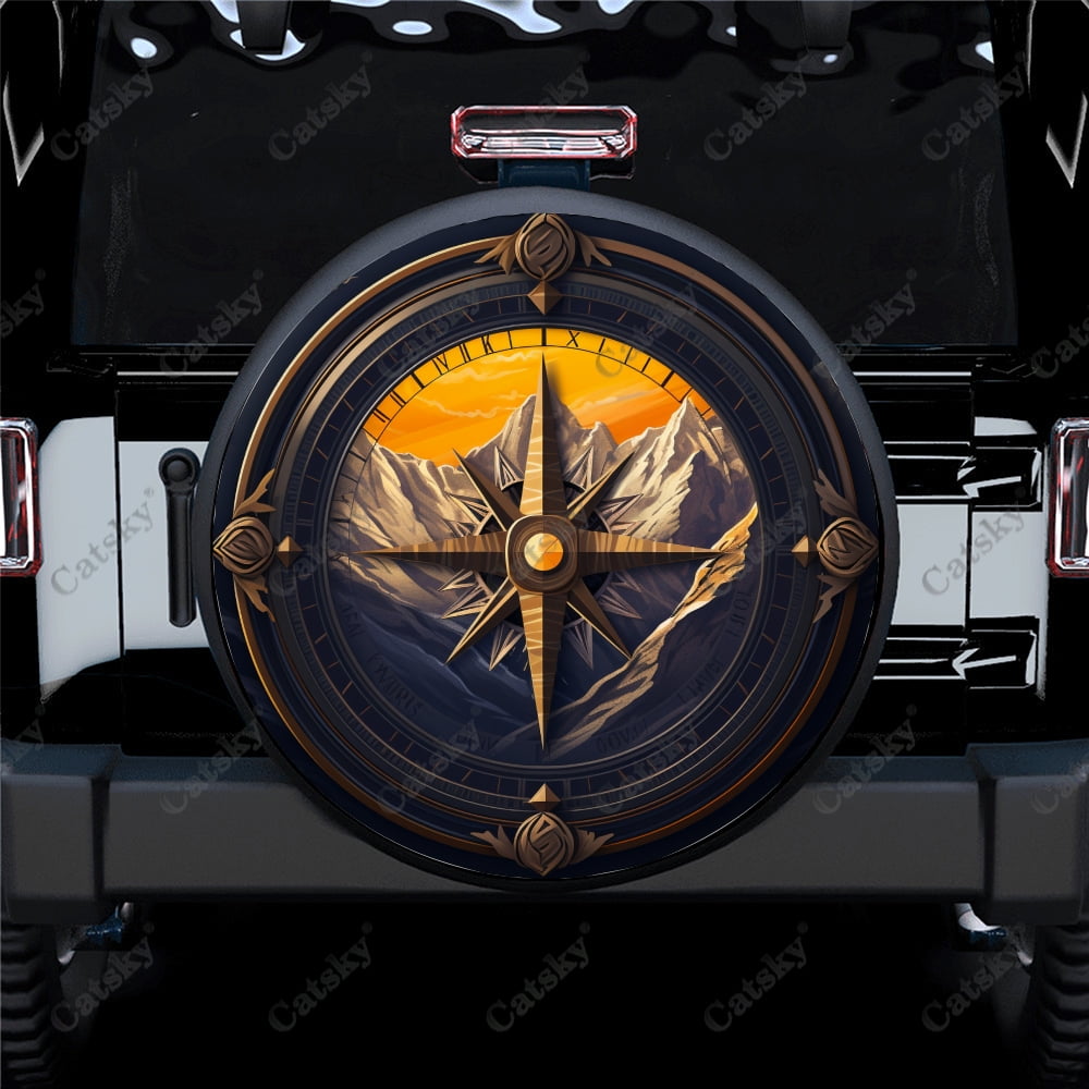 Old World Map with Compass Pattern Polyester Universal Spare Wheel Tire ...