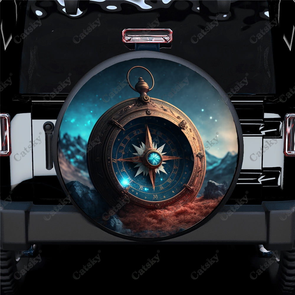 Old World Map with Compass Pattern Polyester Universal Spare Wheel Tire ...