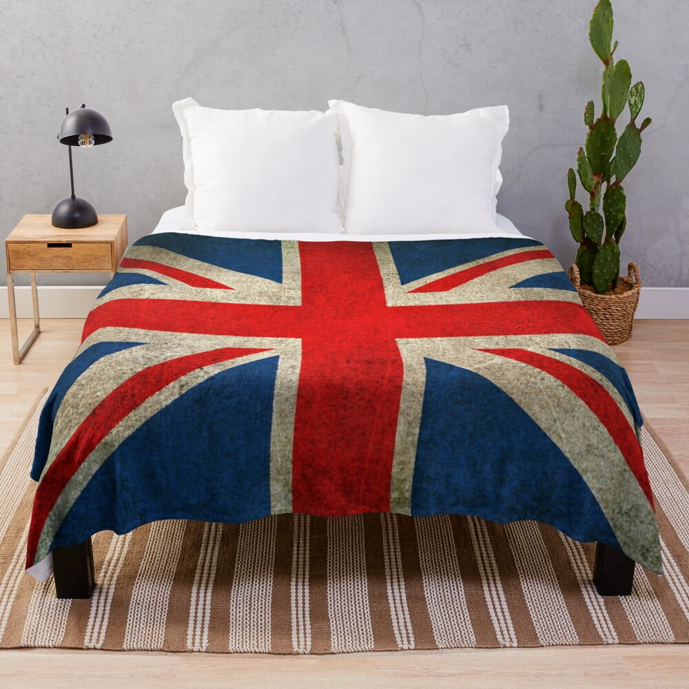 Old and Worn Distressed Vintage Union Jack Flag Throw Blanket Bed Bed ...
