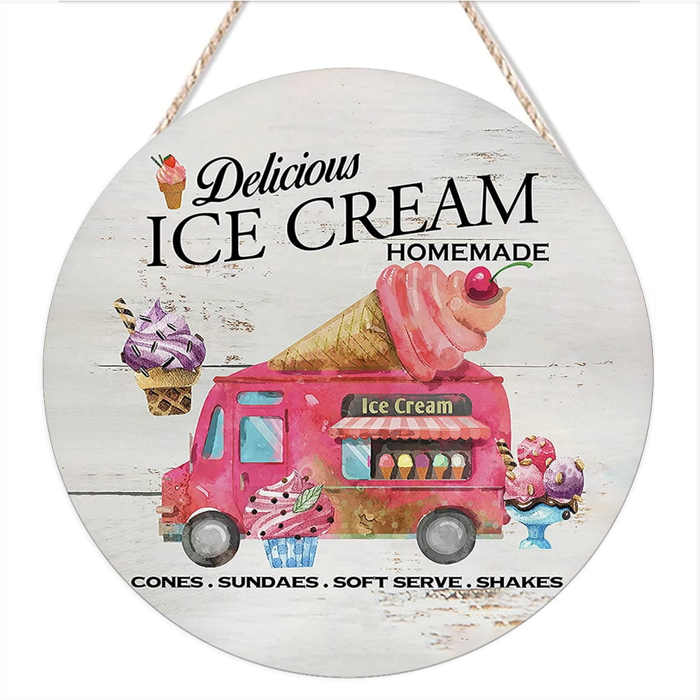 Old fashioned Ice Cream Parlor Rustic Round Hanging Wood Sign Rustic ...