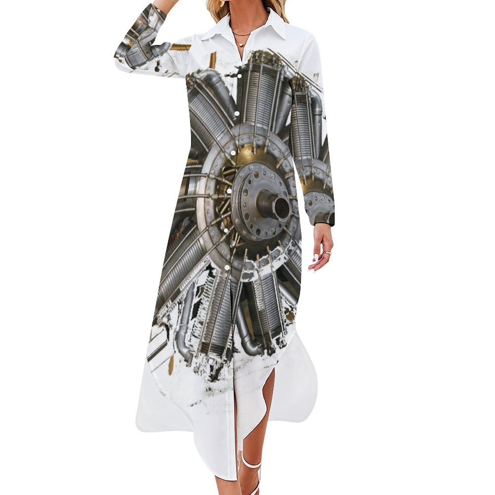 Old plane engine WW2 Long Sleeved Shirt Dress luxury dresses wedding ...