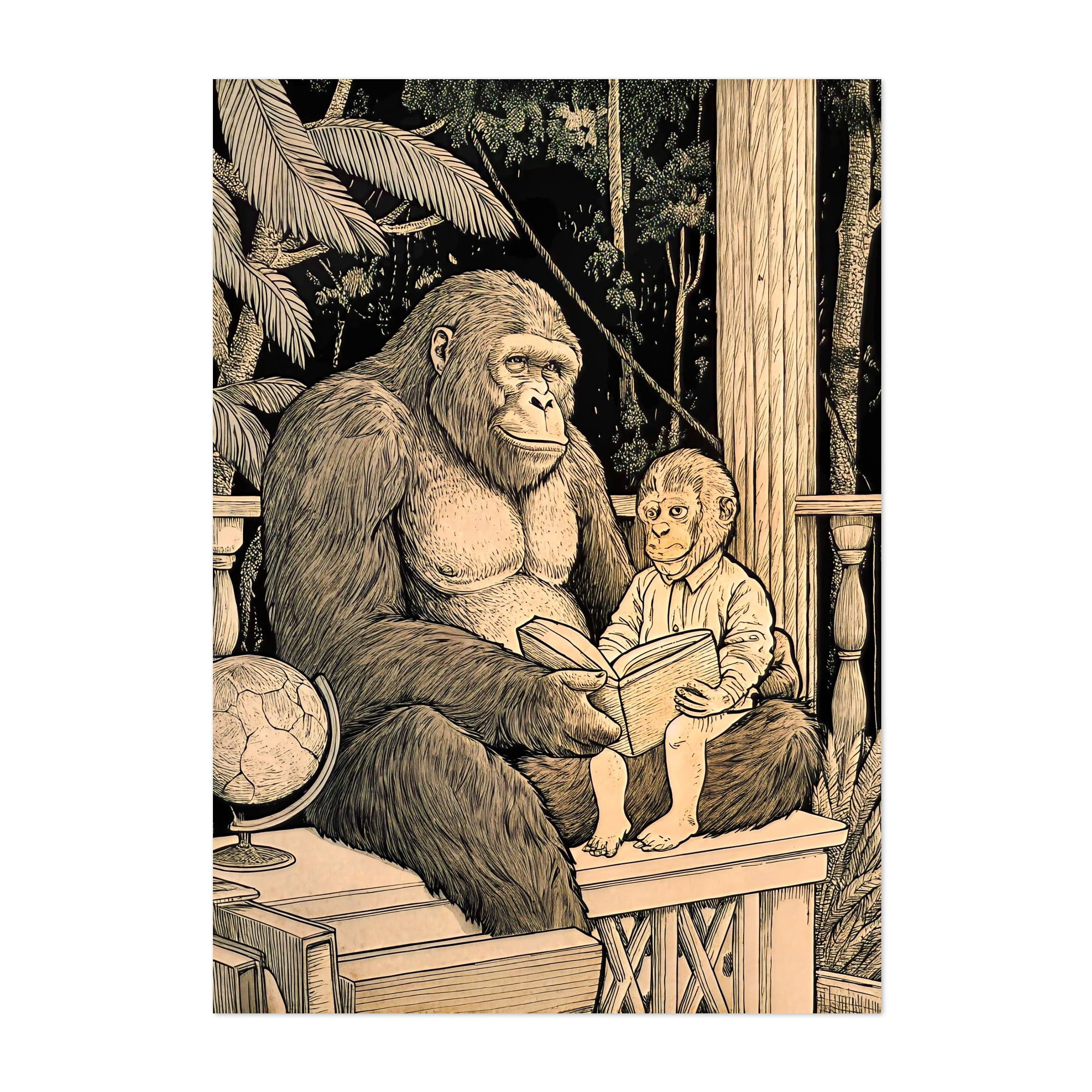 Old vintage gorilla reading a book - Illustration Reading Animal ...