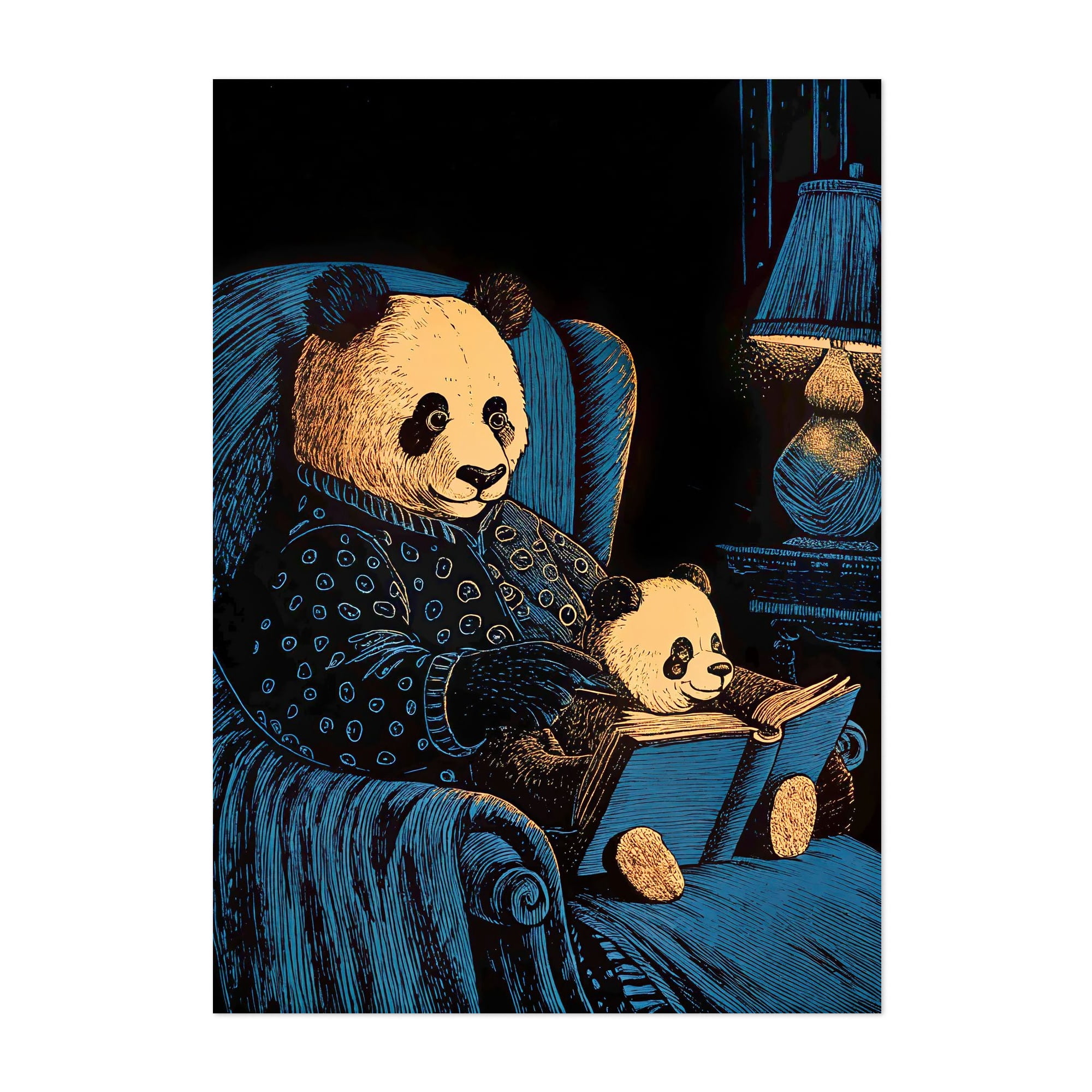 Old vintage male panda reading a book - Illustration Reading Animal ...