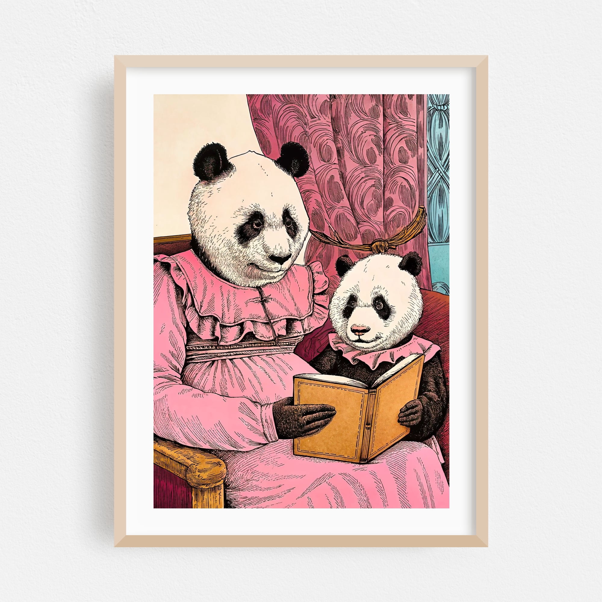 Old vintage panda reading a book - Illustration Whimsical Animal ...