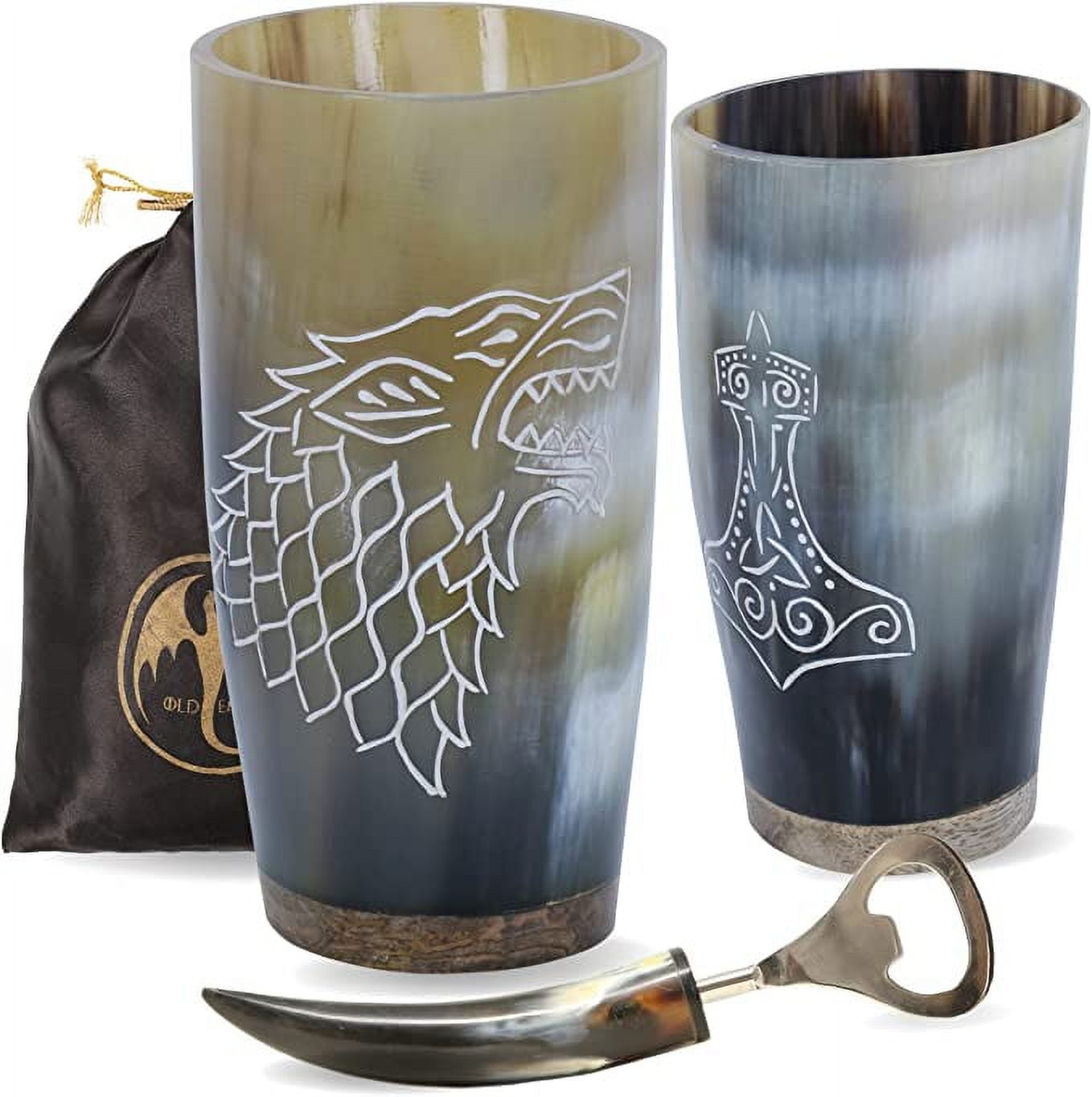 OldEmperor Viking Drinking Horn Tumblers- Set of 2 Mead Cups with ...