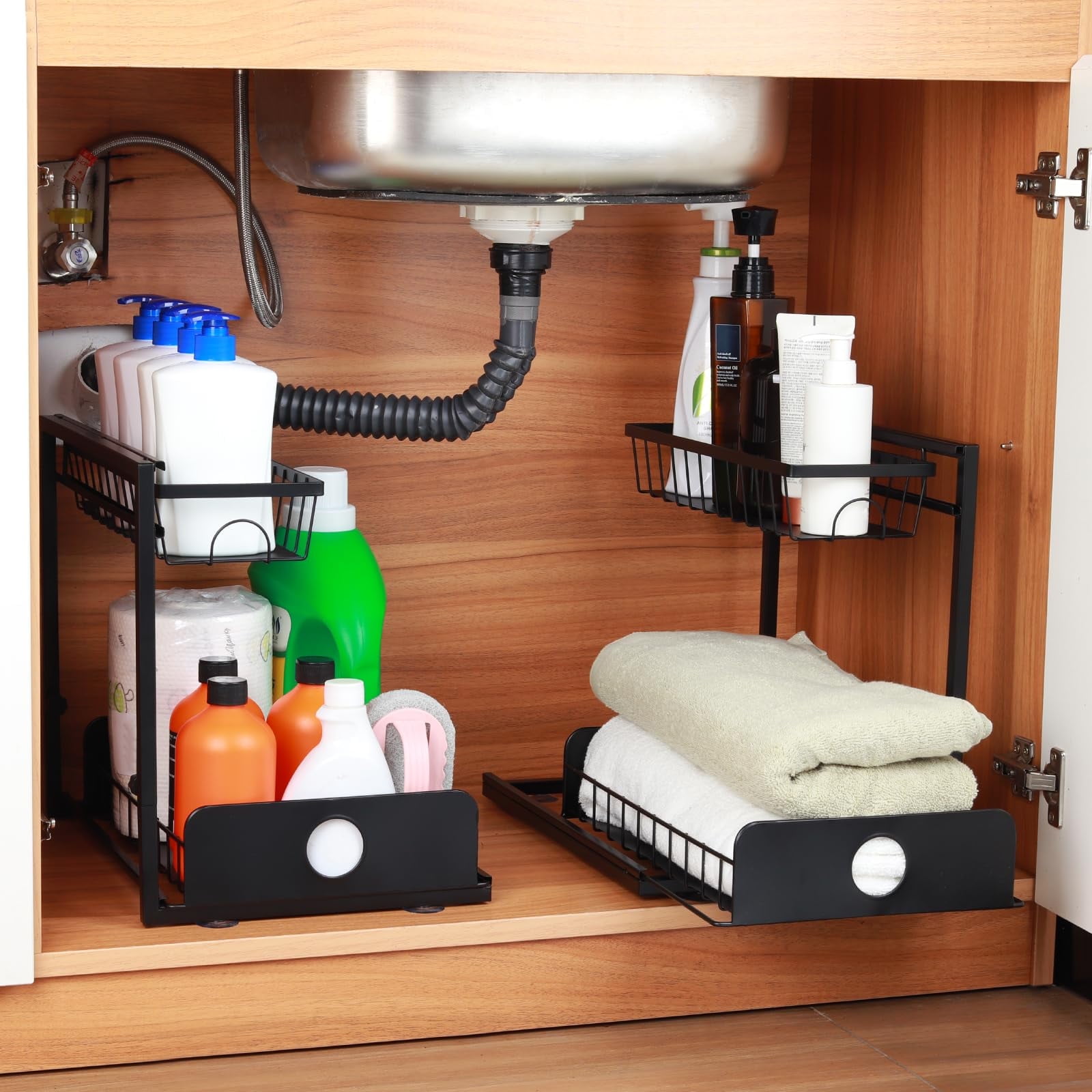 OldPAP Under Sink Organizers, 2 Pack Metal Pull Out Under Sink ...