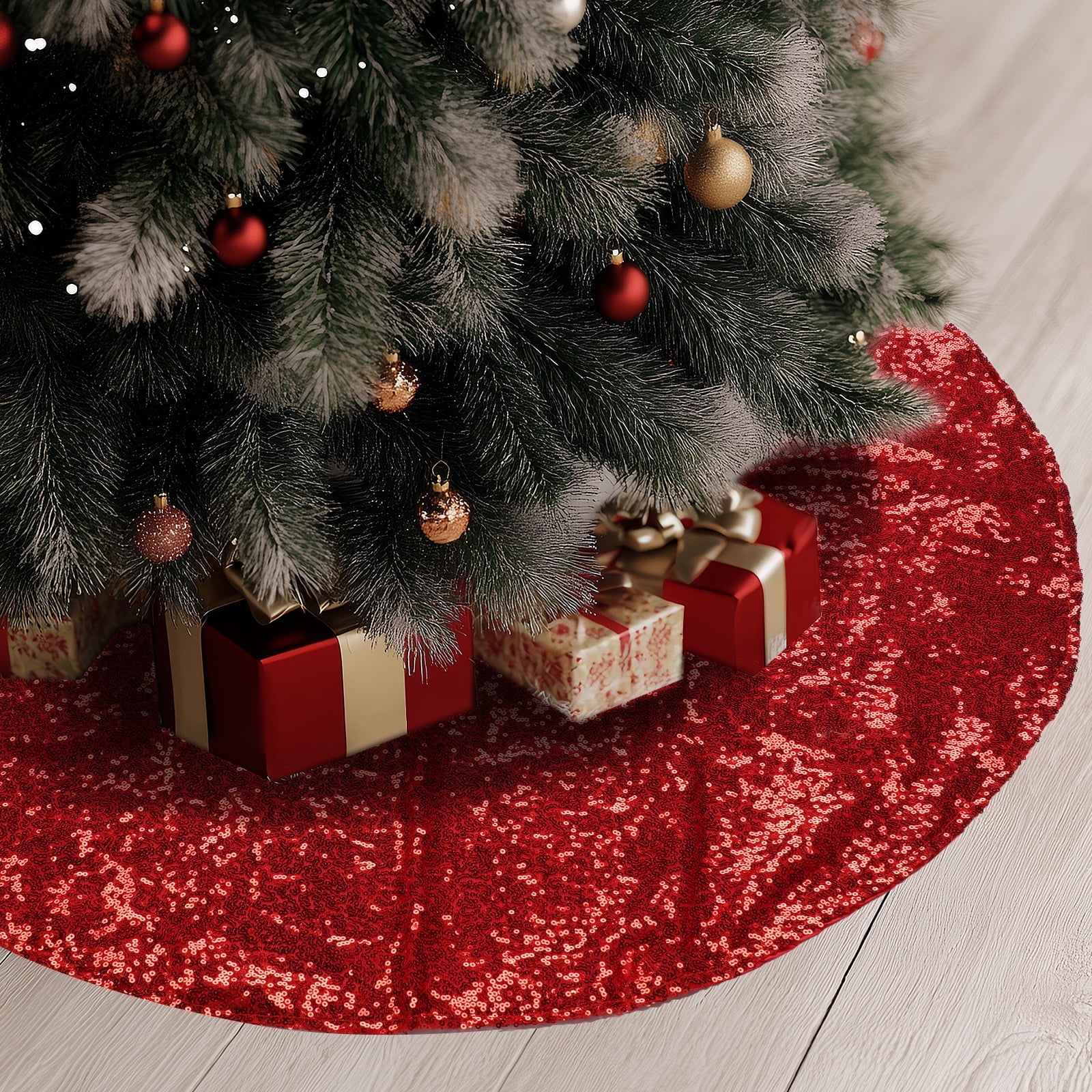 OldPAPA Christmas Tree Skirt, 30 Inch Glitter Sequin Xmas Tree Skirt ...