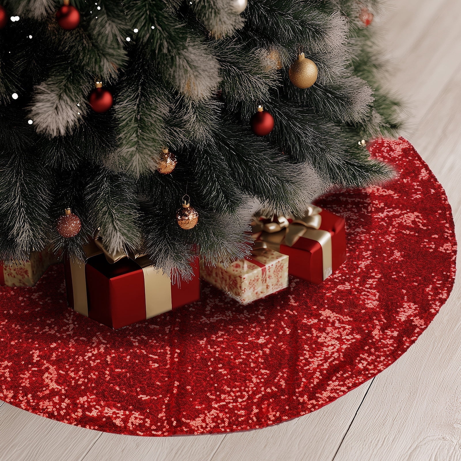 OldPAPA Christmas Tree Skirt, 48 Inch Glitter Sequin Xmas Tree Skirt ...