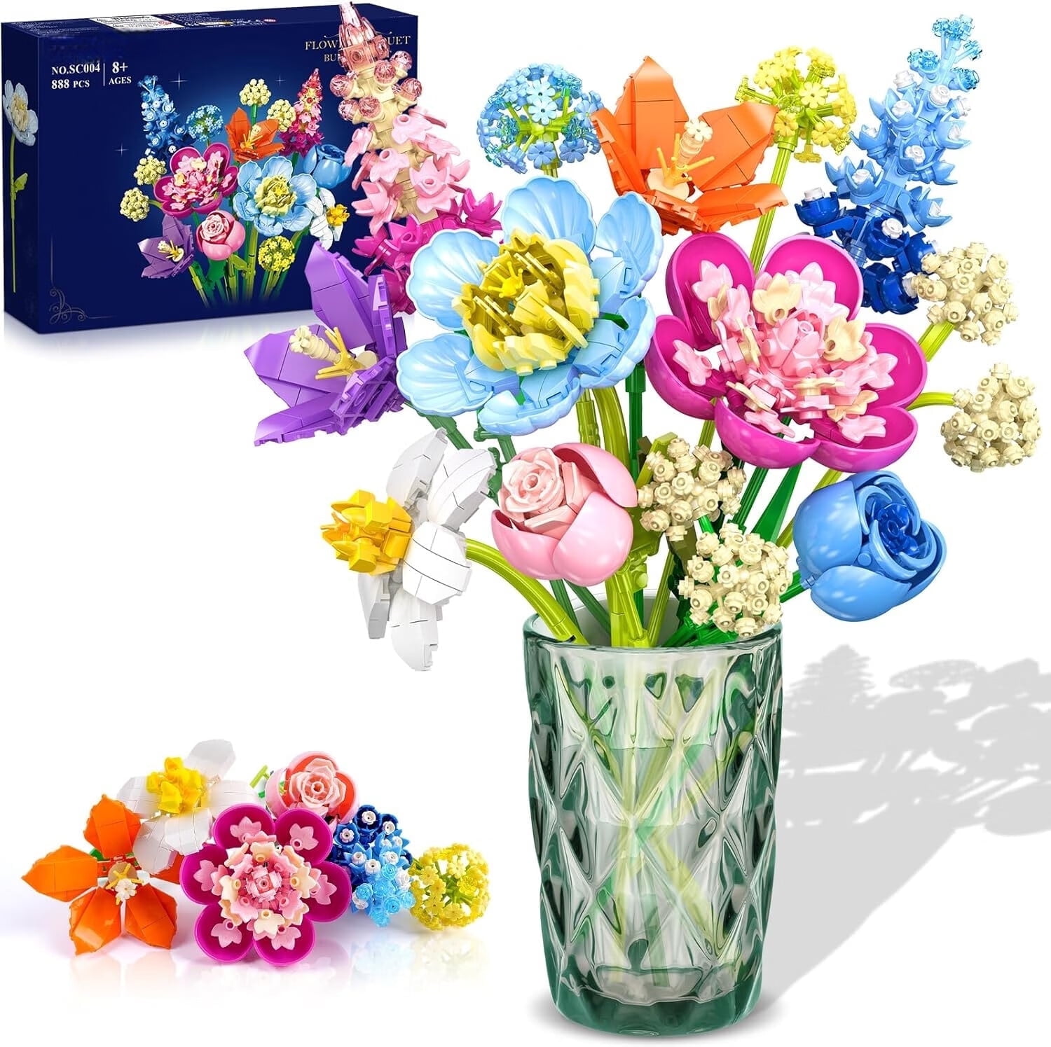 OldPAPA Flower Bouquet Building Set with 13 colorful flowers,888 PCS ...
