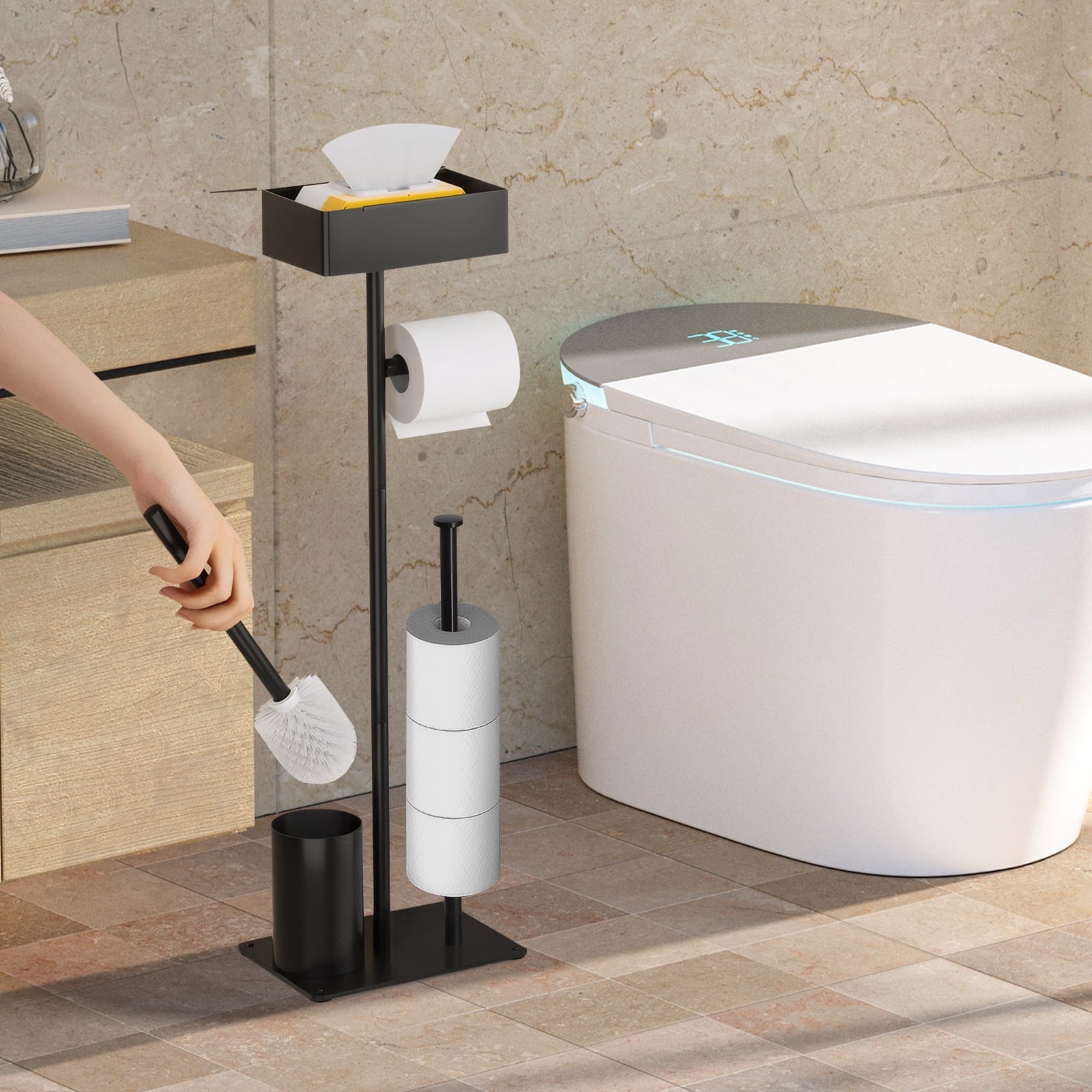 OldPAPA Free Standing Toilet Paper Holder with Shelf,Stand Mega Roll ...