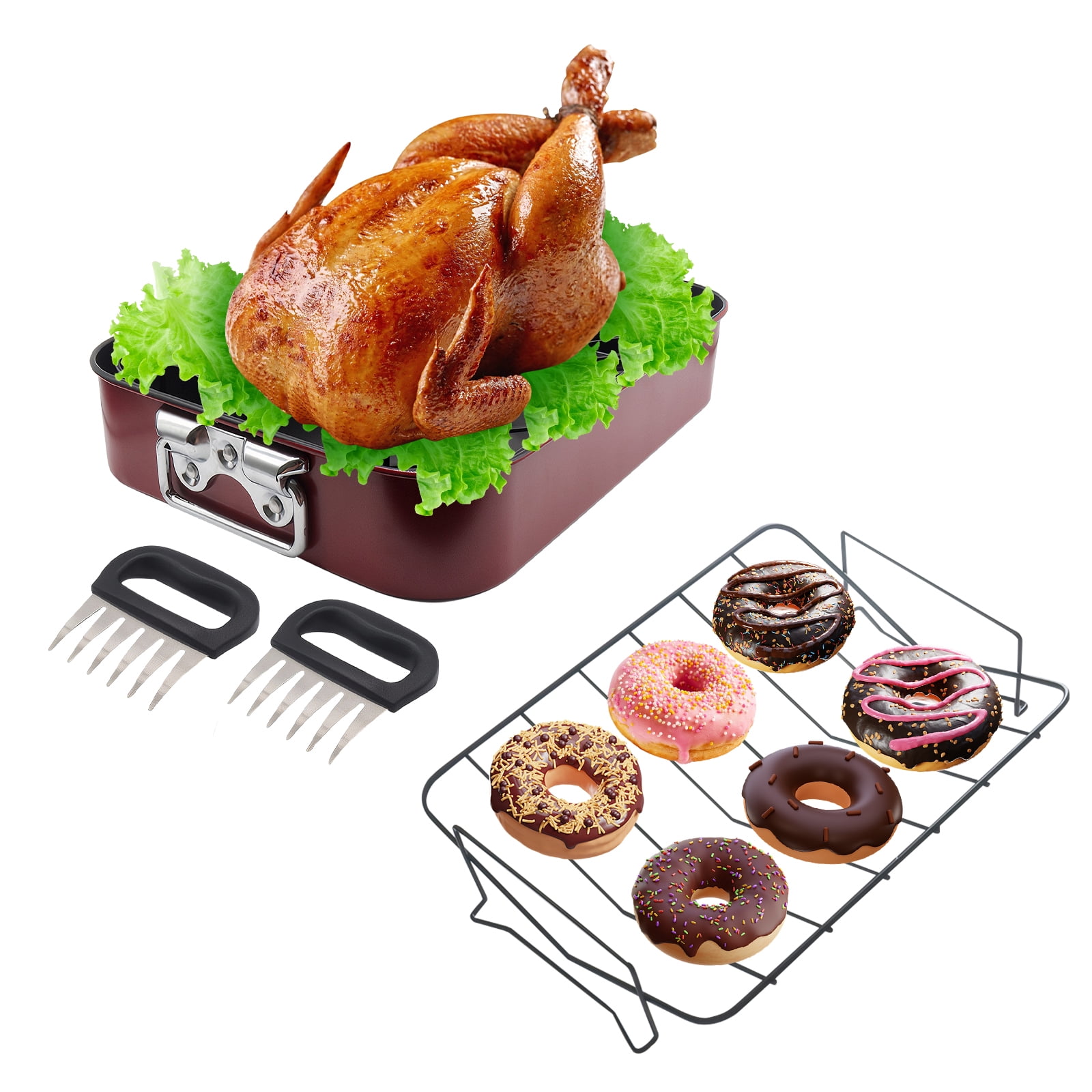 OldPAPA Roasting Pan with Rack Set,Large Turkey Roaster with V-shaped ...