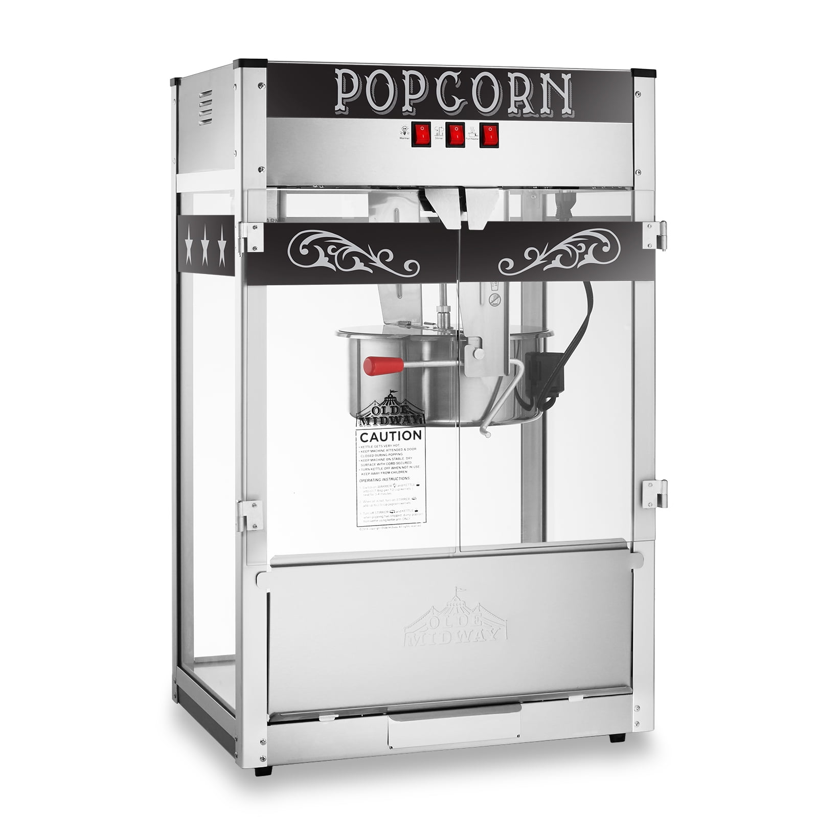 Olde Midway Commercial Popcorn Machine, Bar Style Popper with 16 Ounce ...