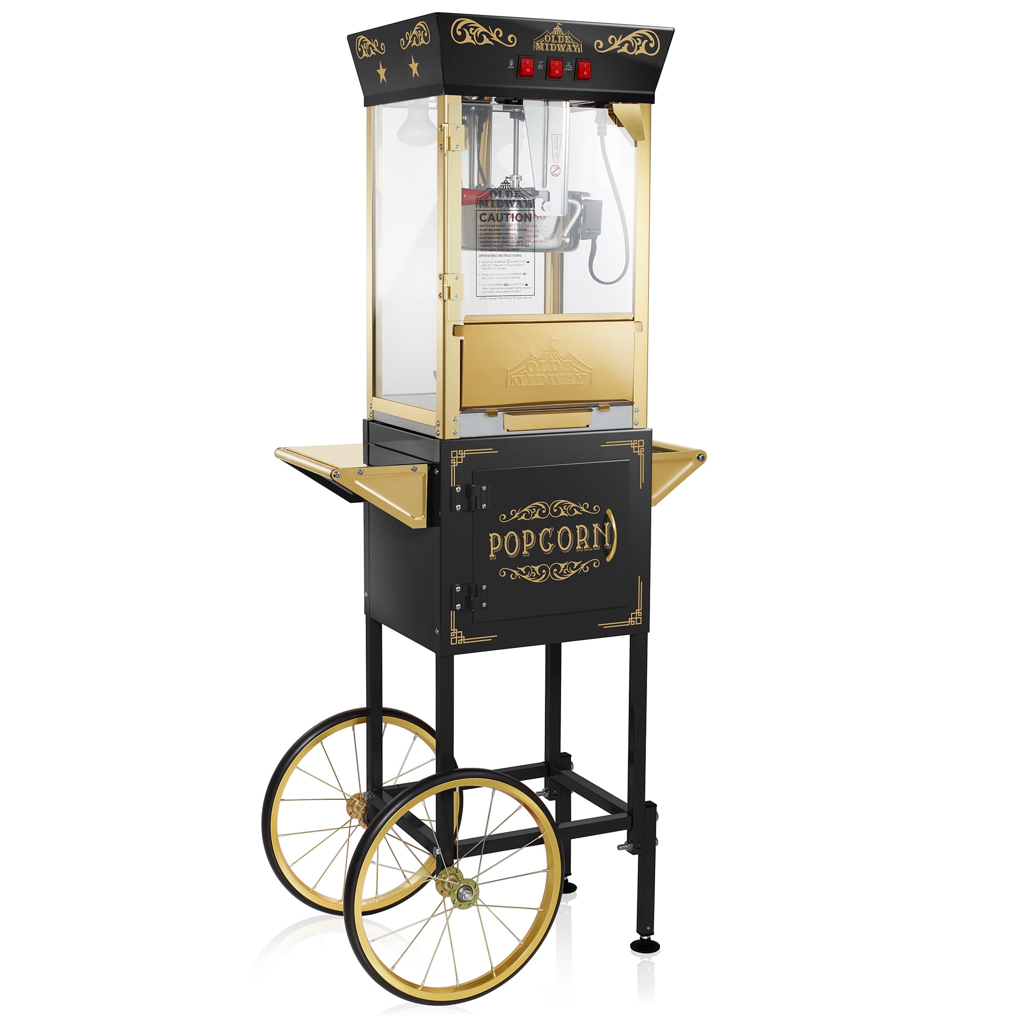 Olde Midway Retro Popcorn Machine with Cart, 8 oz Kettle, Black ...